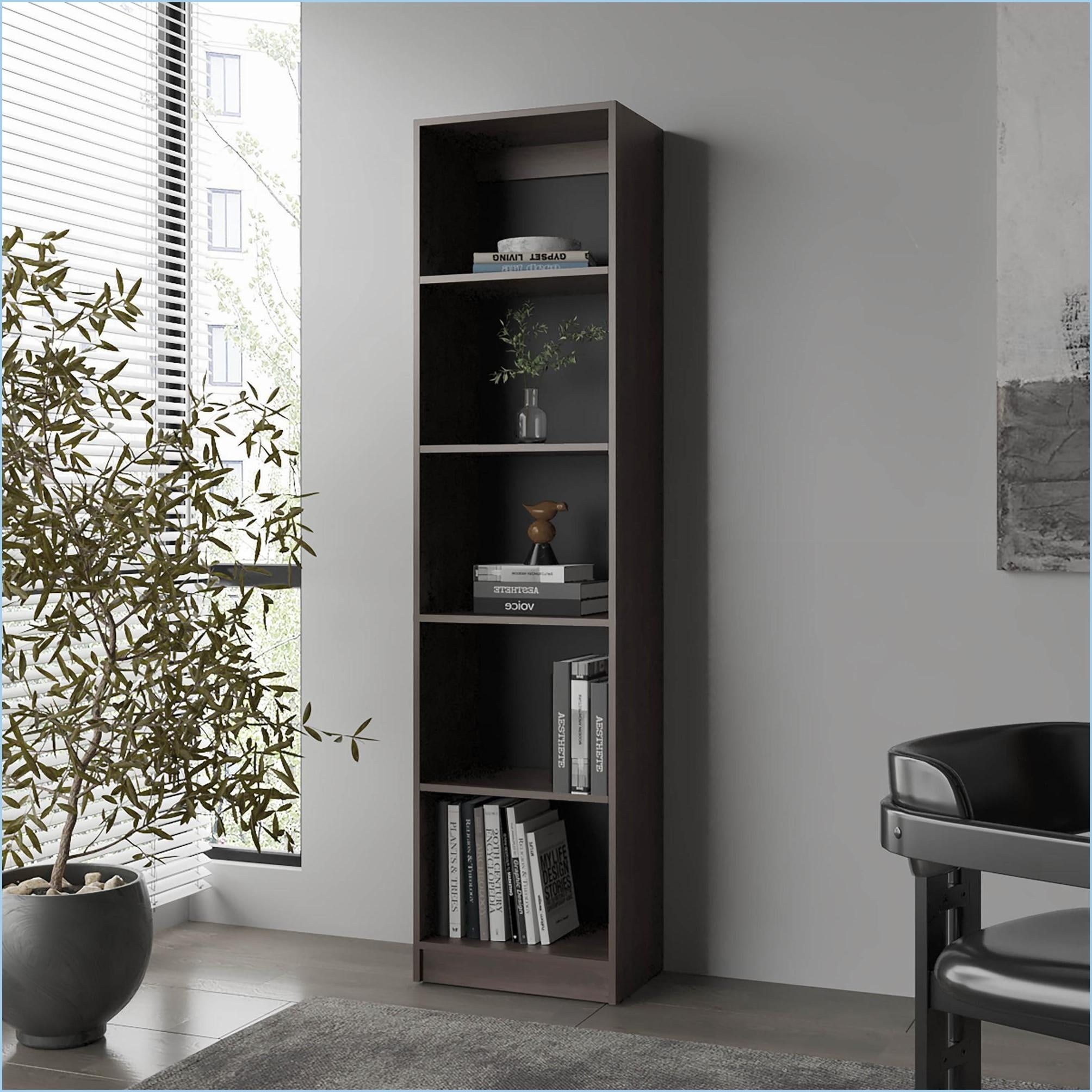 Bookcase 5 Open Shelves Modern Walnut Brown 71"H x17.8"W x11.8"D ...