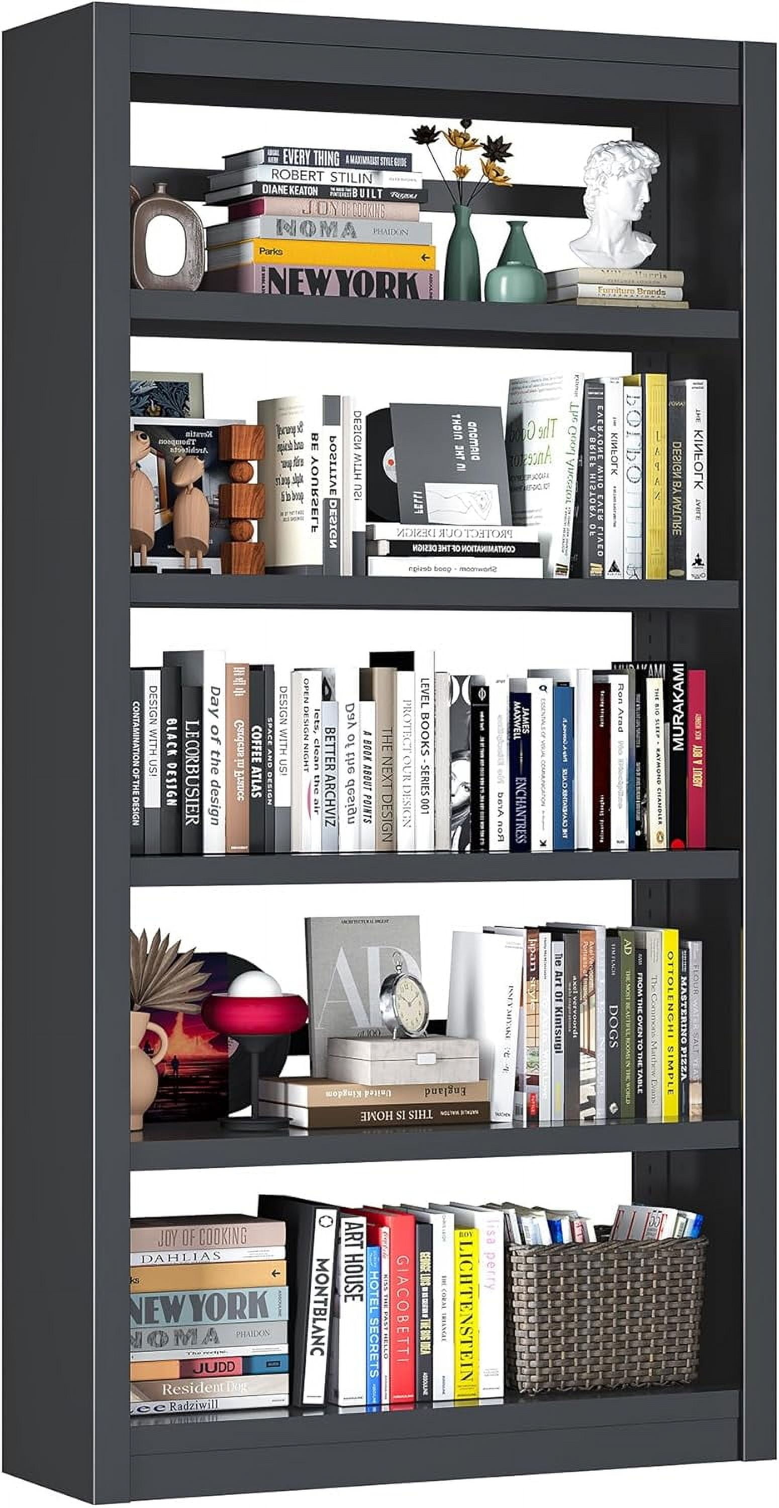 Bookcase, 5-Shelf Bookshelf, Large Storage Space, Adjustable ...