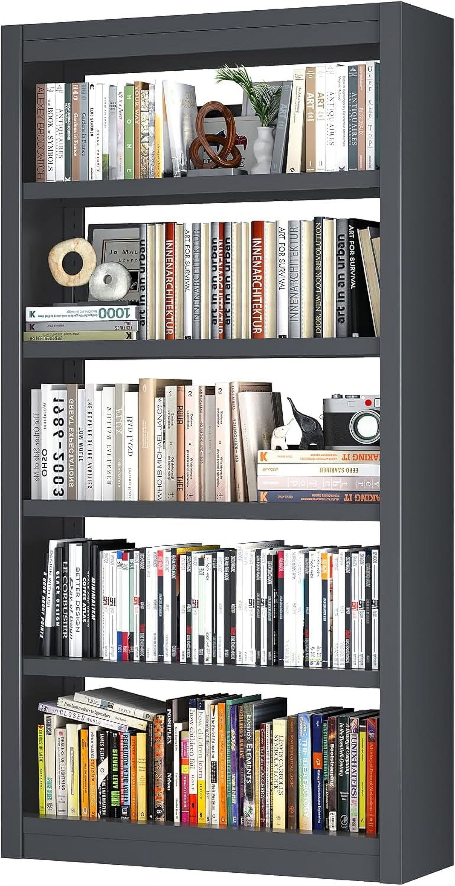 Bookcase, 5-Shelf Heavy Duty Metal Bookcase, Adjustable Bookshelf with ...