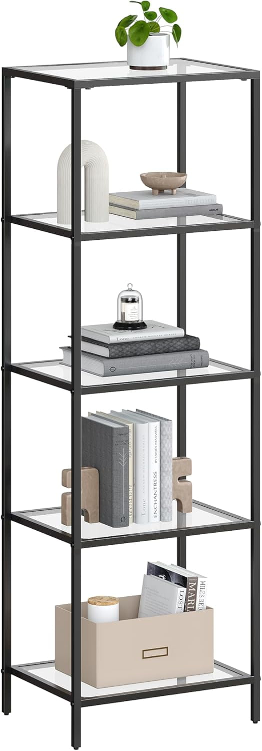Bookcase, 5-Tier Bookshelf, Slim Shelving Unit for Bedroom, Bathroom ...