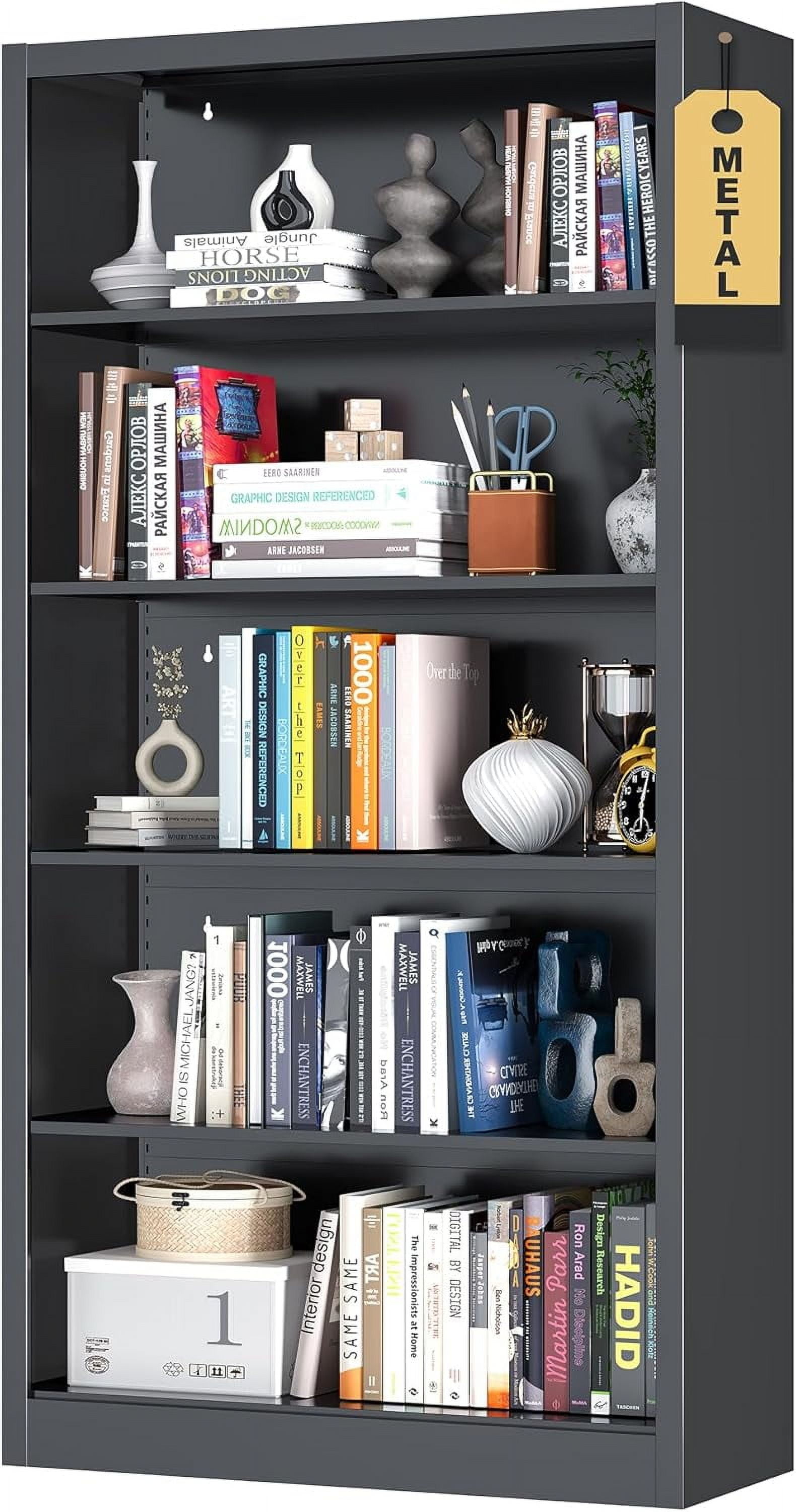 Bookcase, 5 Tier Bookshelves, 14" Deep Book Case for Book/Decor/CD ...