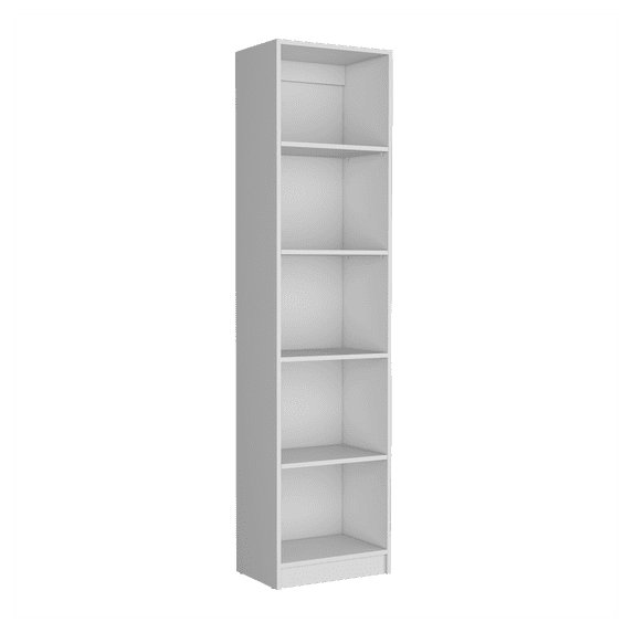 Bookcase 5 Tier - Slim Bookshelf, White - Home Office Storage, 17.7”W x ...