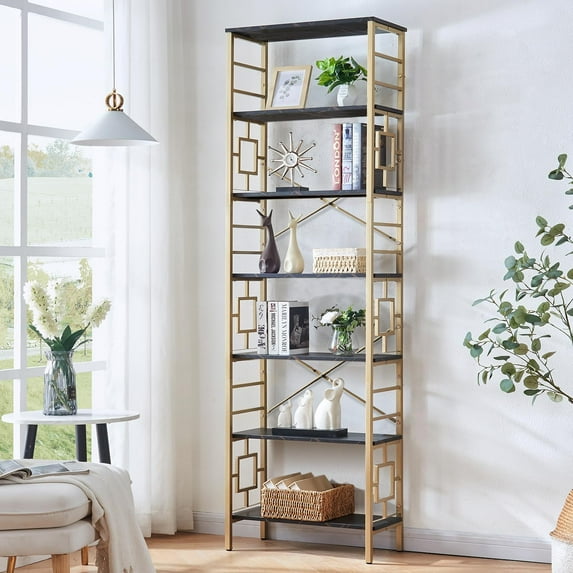Bookcase,7-Tier Tall Bookshelf Metal Bookcase and Bookshelves, Free ...