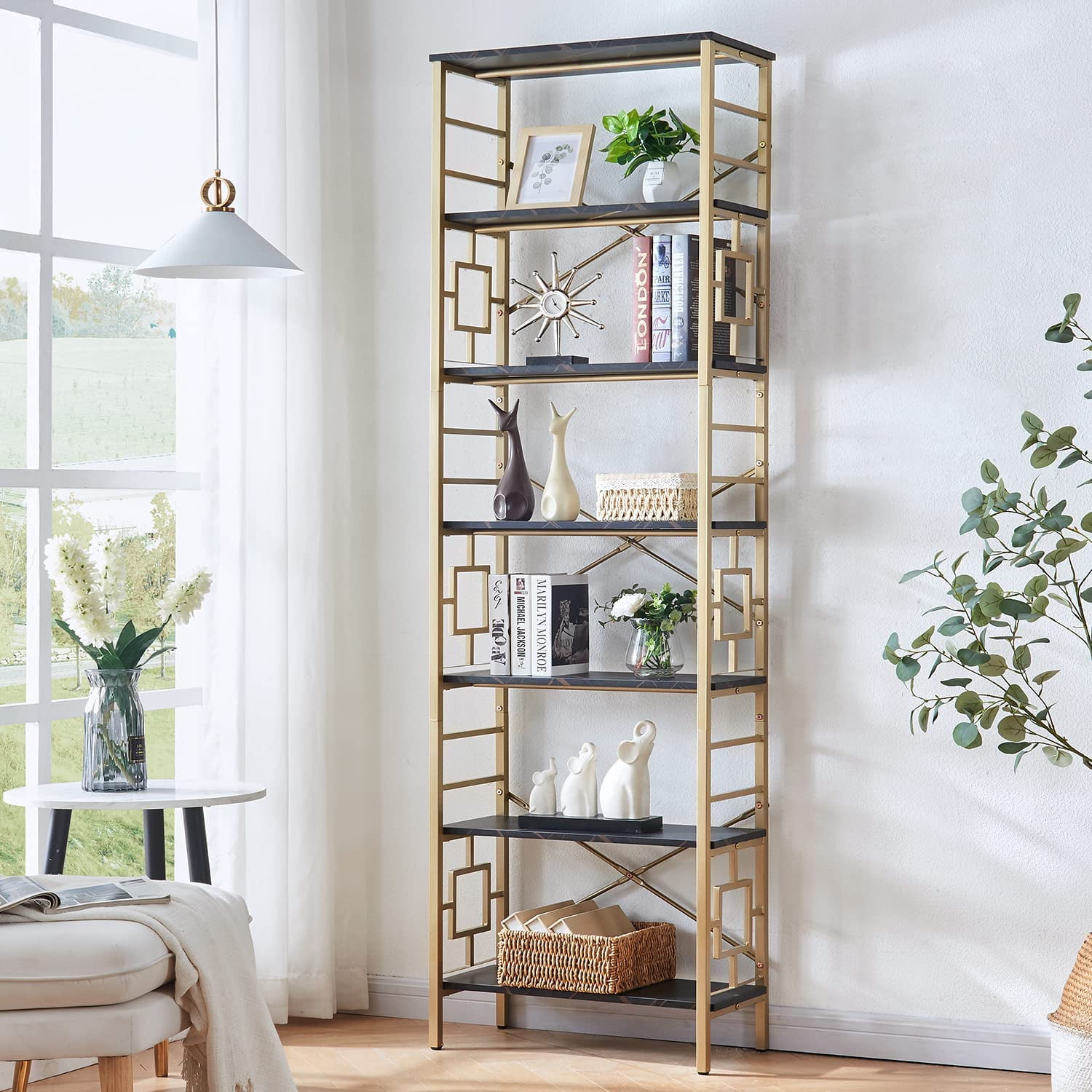 Bookcase 7-Tier Tall Bookshelf Metal Bookcase and Bookshelves Free ...