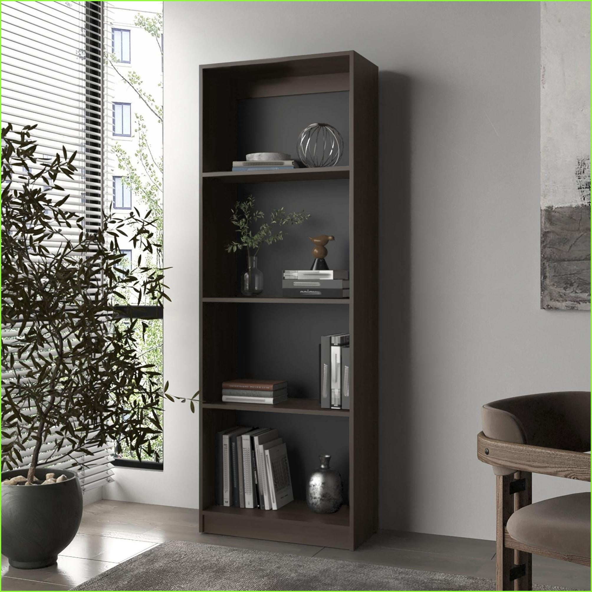 Bookcase, 71” H Modern Design with 4 Open Shelves, Walnut Brown ...