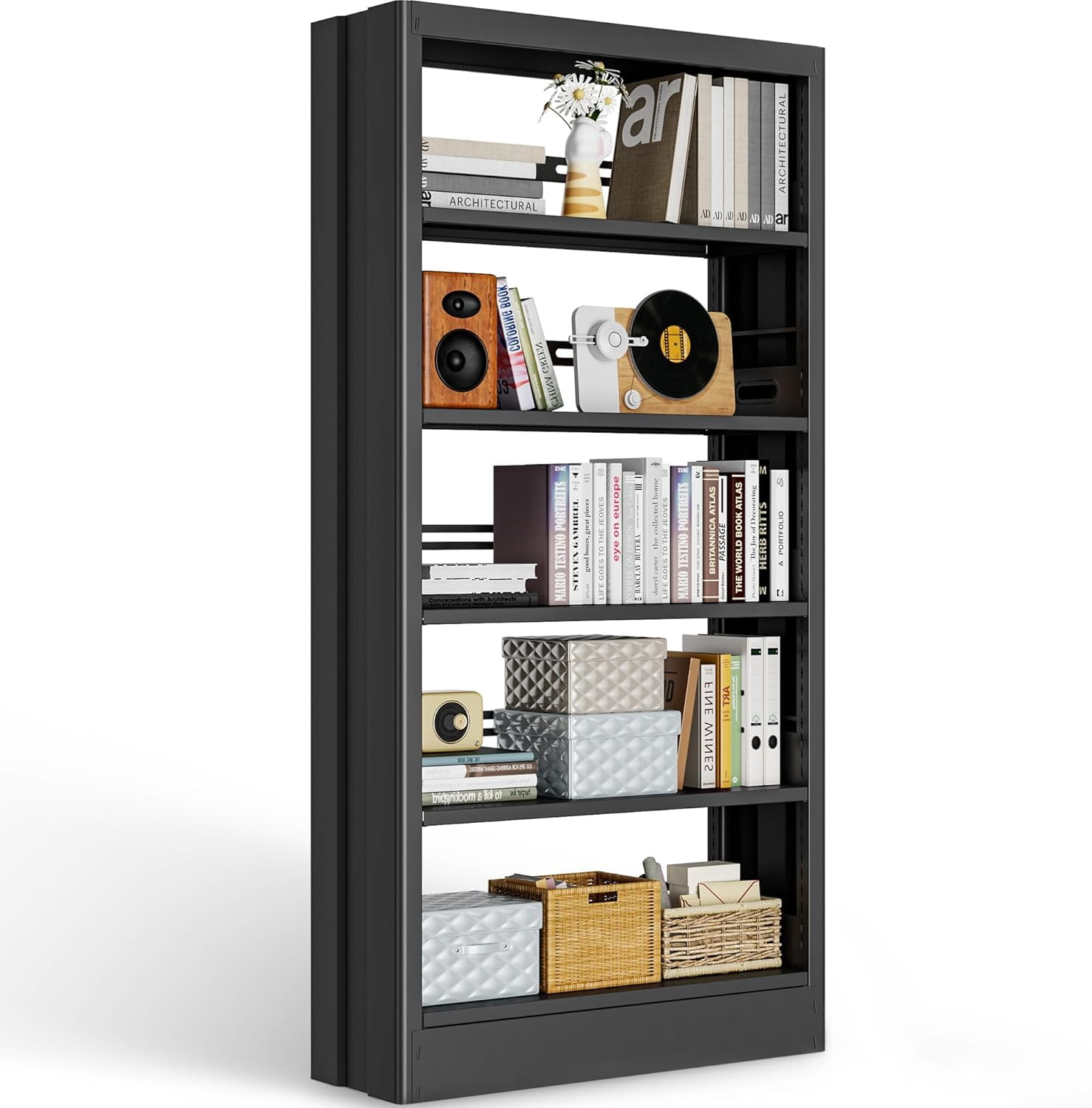 Bookcase,71" Tall Metal Bookshelf,5-Tier Open Bookshelves with ...