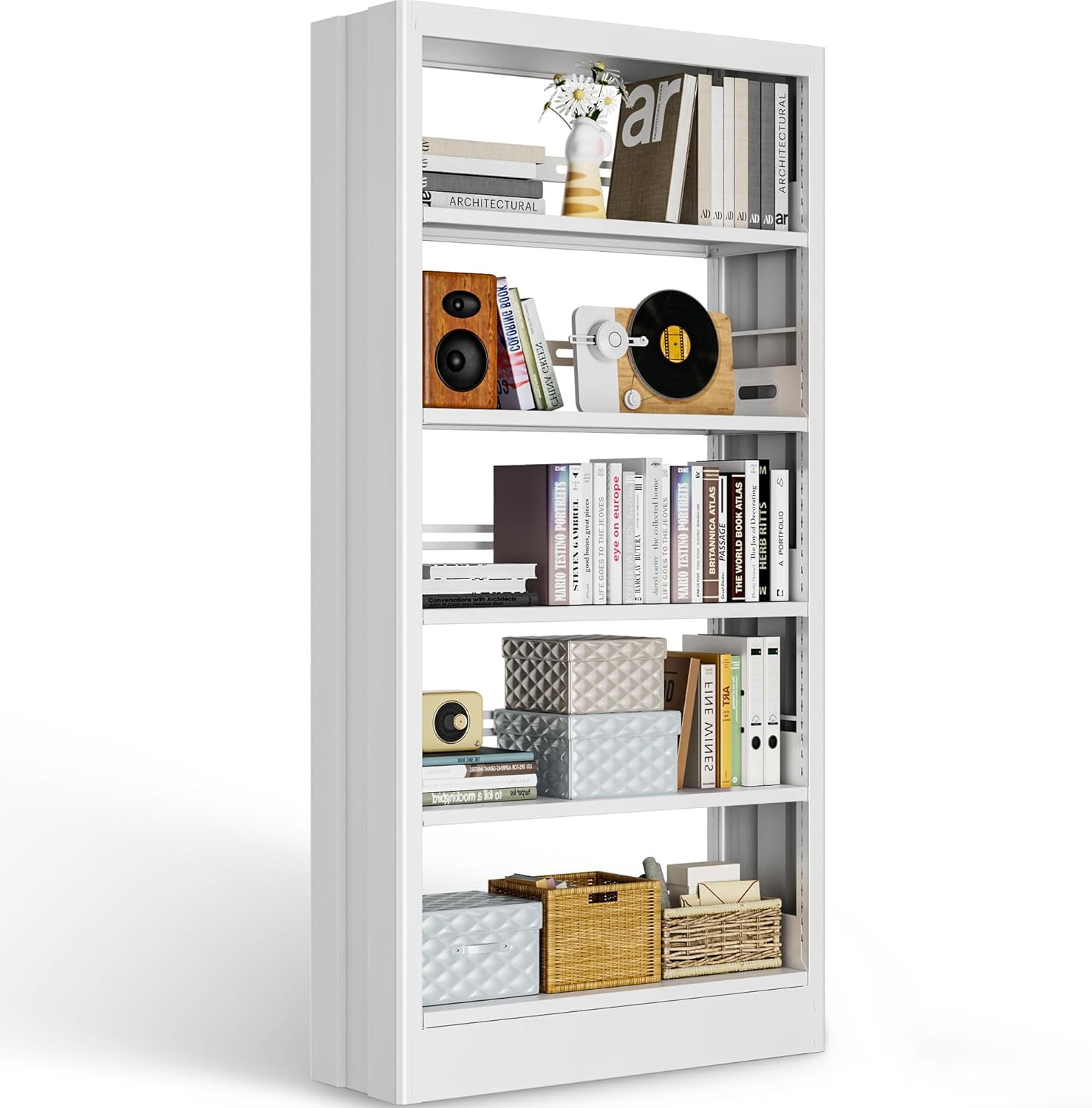 Bookcase,71" Tall Metal Bookshelf,5-Tier Open Bookshelves with ...