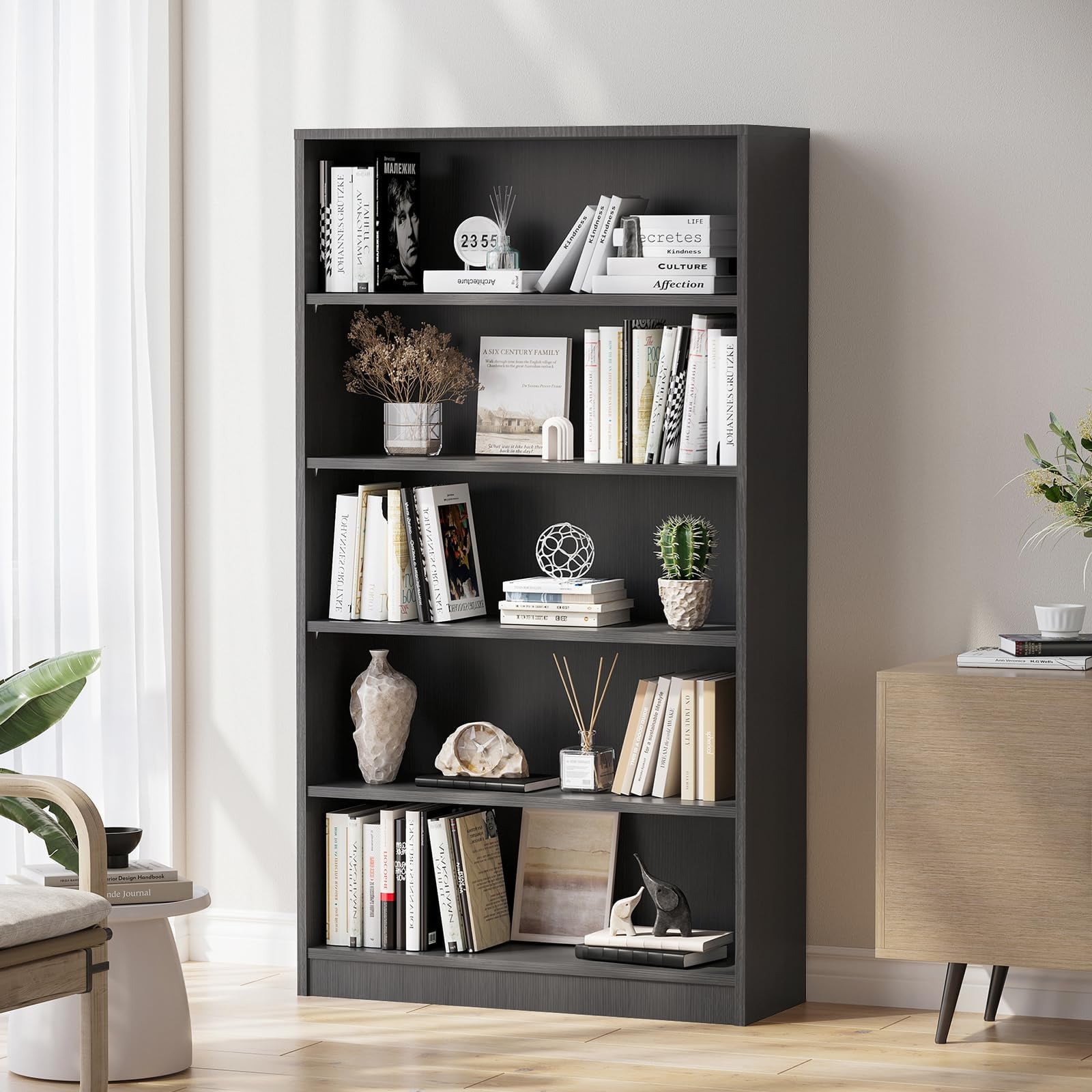 Bookcase Adjustable Shelf,Sturdy and Stylish Bookshelf for Bedroom ...