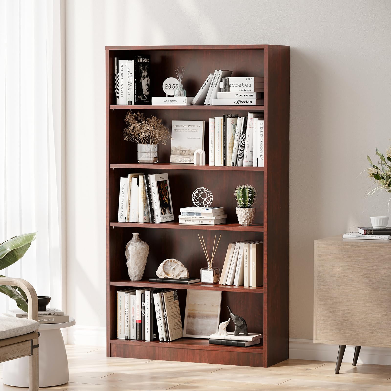 Bookcase Adjustable Shelf,Sturdy and Stylish Bookshelf for Bedroom ...