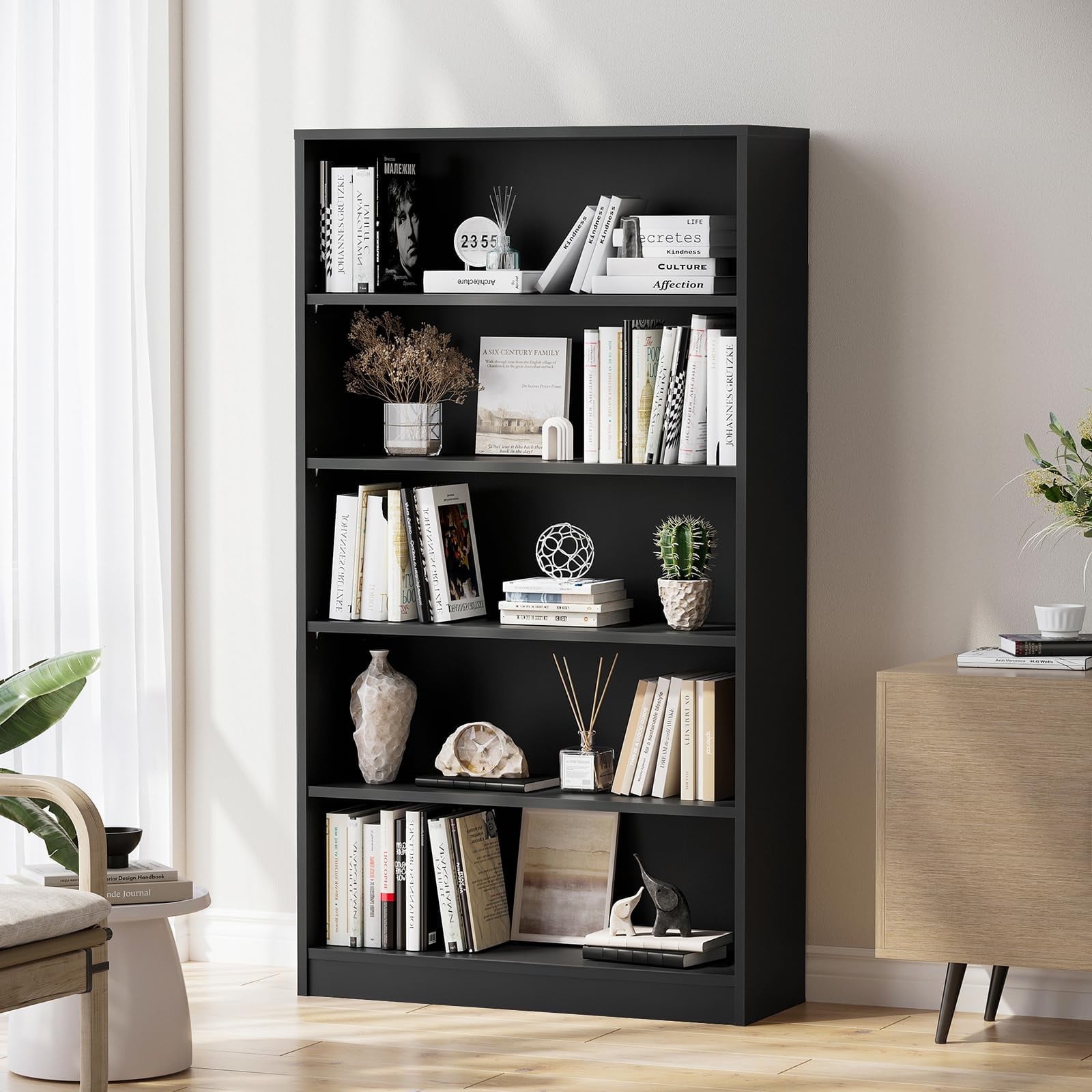 Bookcase Adjustable Shelf,Sturdy and Stylish Bookshelf for Bedroom ...