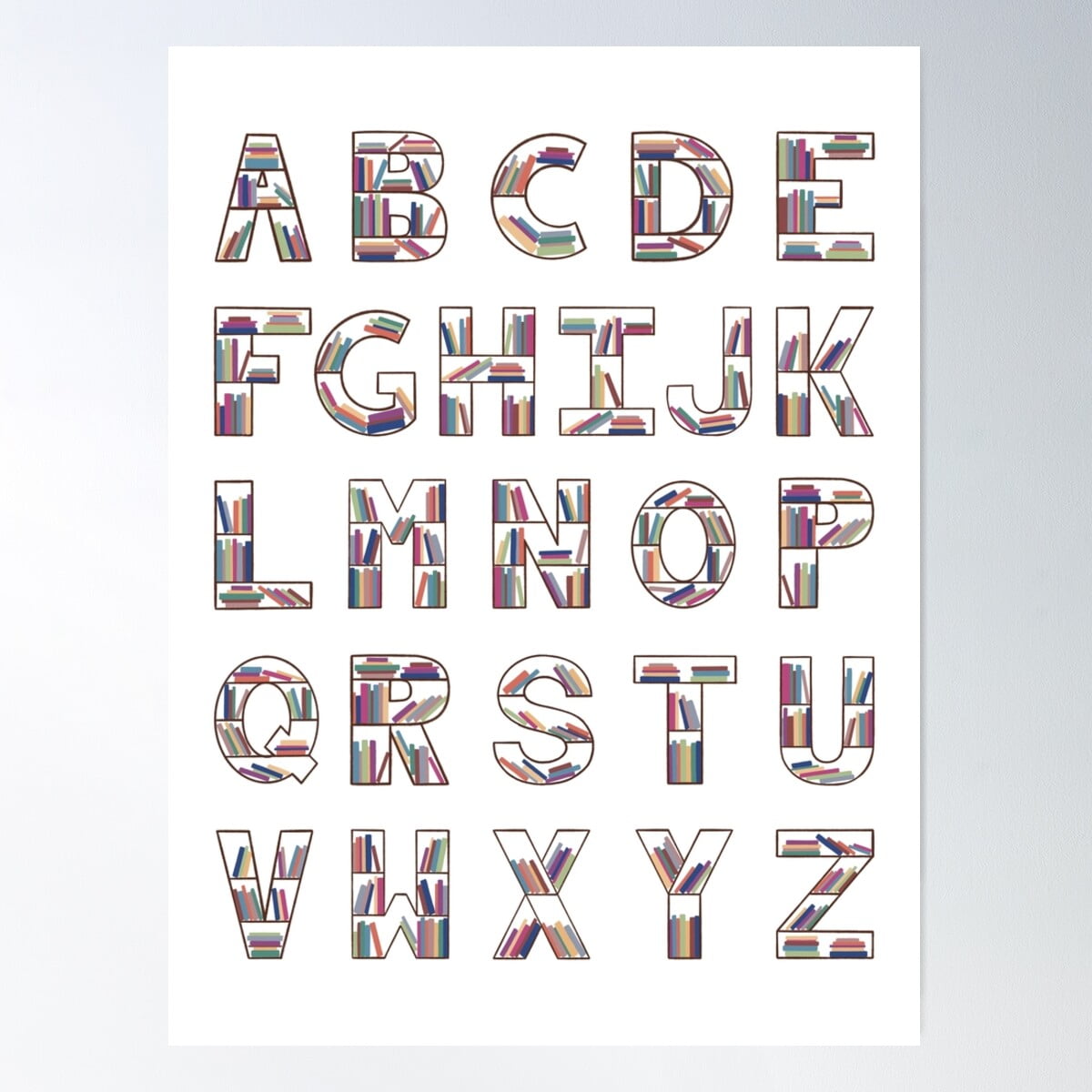 Bookcase Alphabet Poster Wall Art, Modern Wall Decor For Living Room ...