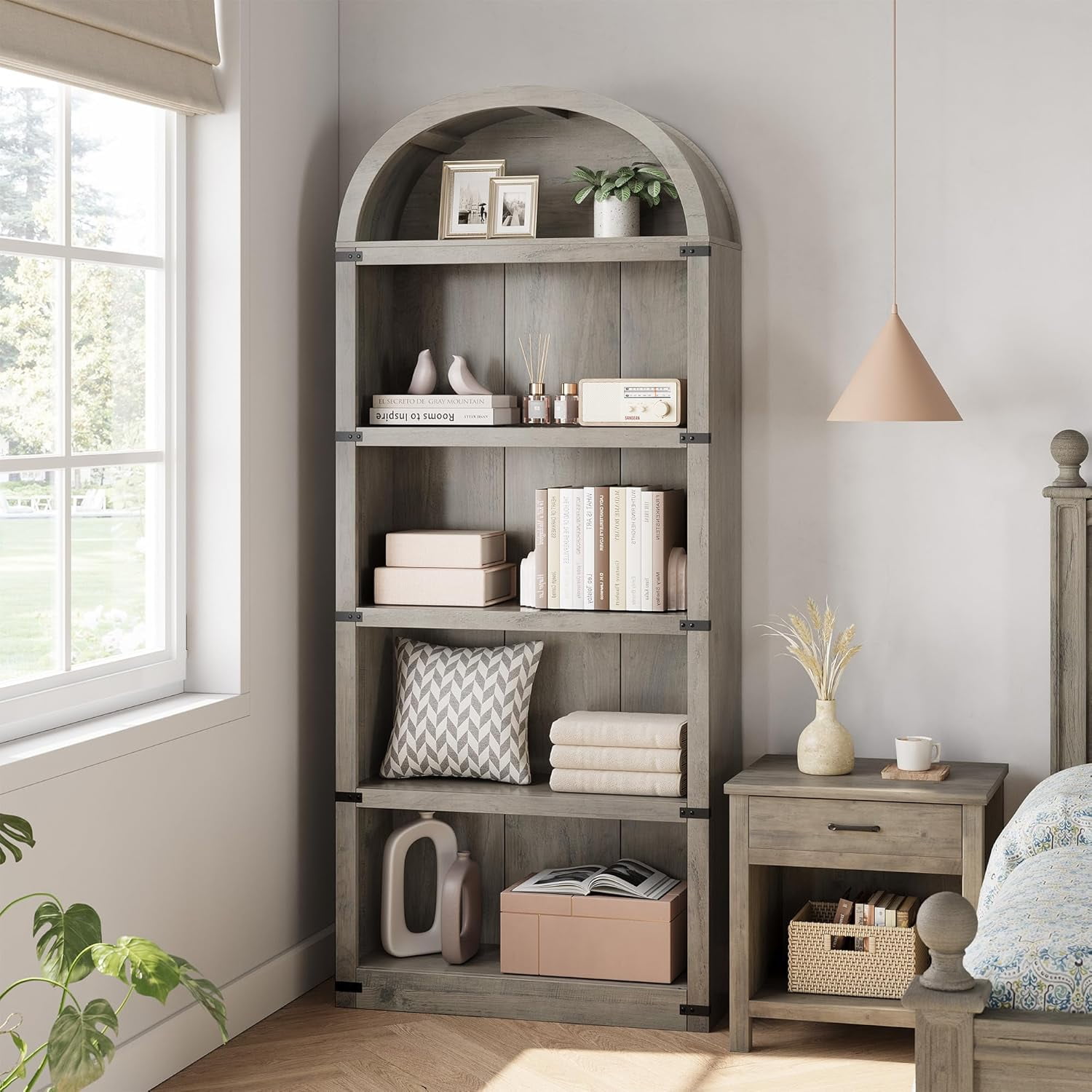 Bookcase Arched Bookshelf 71.65in Tall Bookcase Farmhouse Display ...