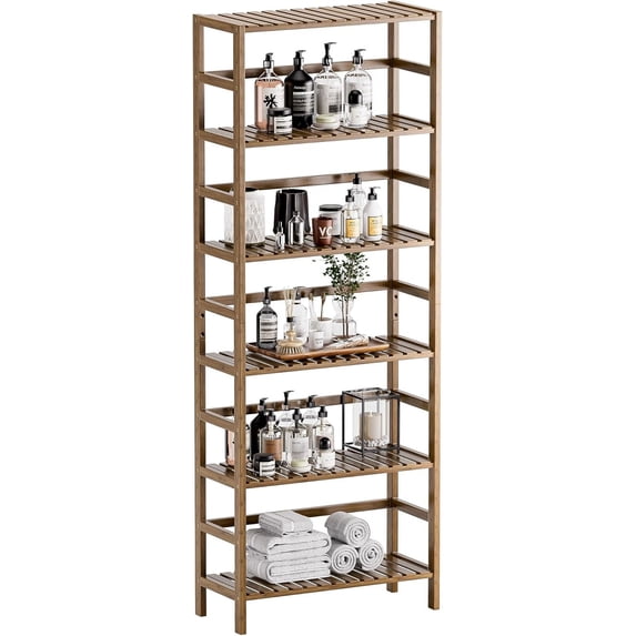 Bookcase, Bamboo Bookshelf, 6-Tier Adjustable Tall Open Book Shelf ...
