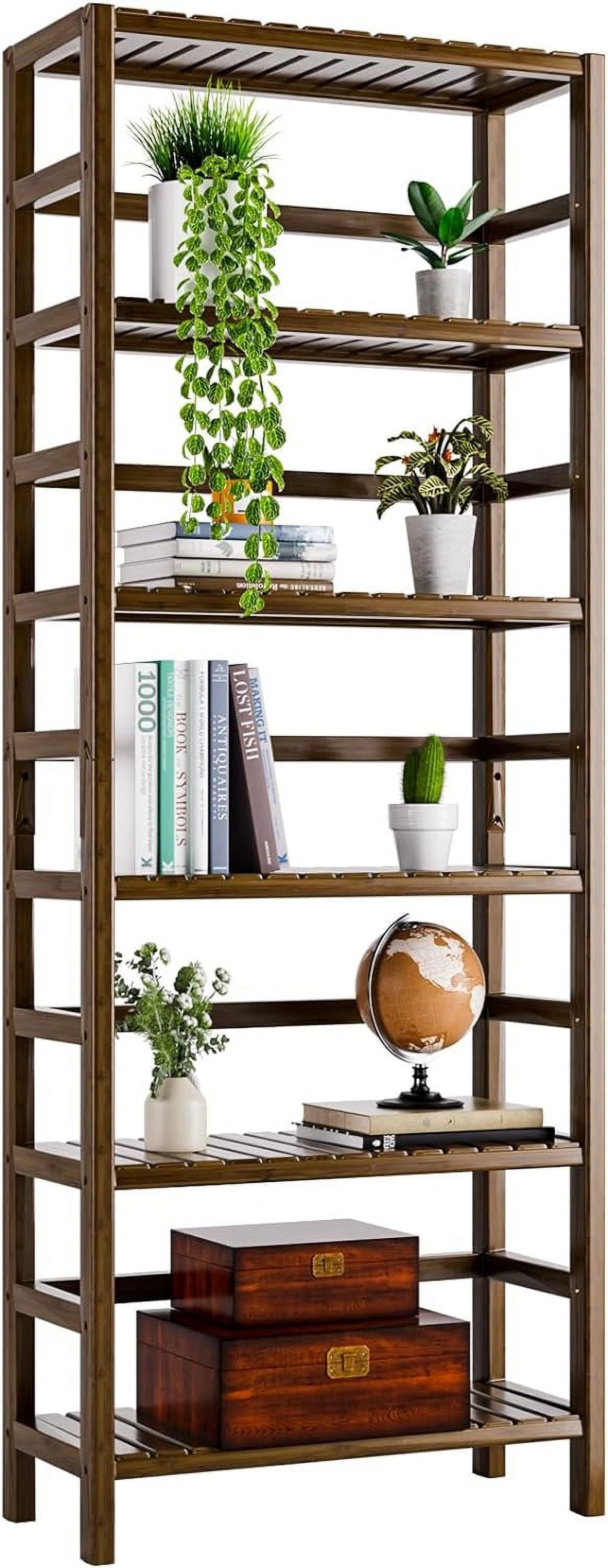 Bookcase, Bamboo Bookshelf, 6-Tier Adjustable Tall Open Book Shelf ...