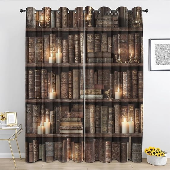 Bookcase Blackout Curtains, Vintage Bookshelf Curtain, Vintage Books ...