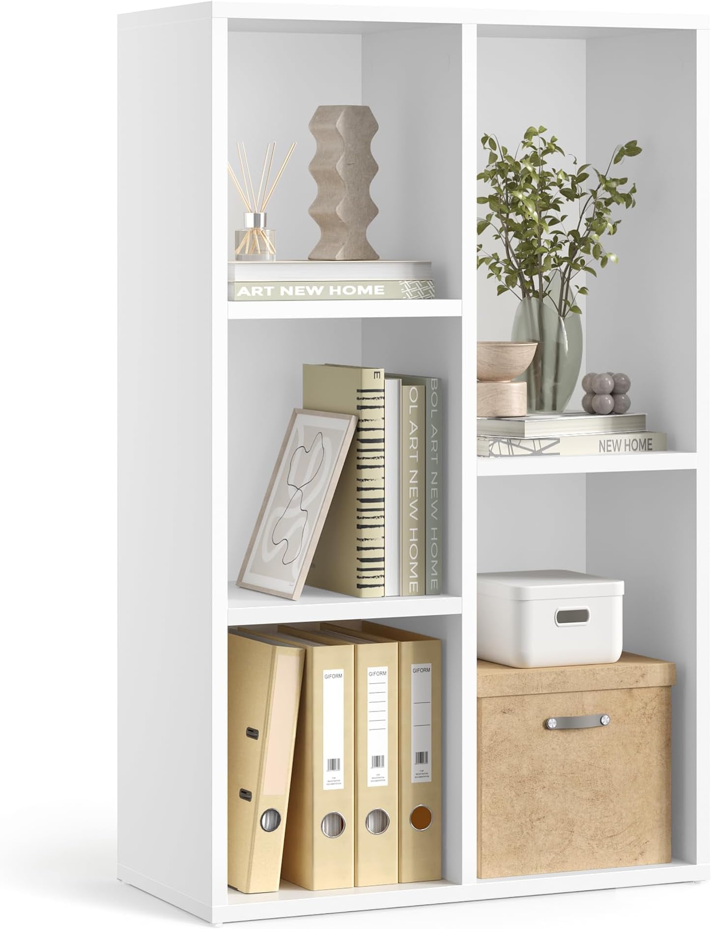 Bookcase, Bookshelf with 5 Compartments, Freestanding Shelves and Cube ...
