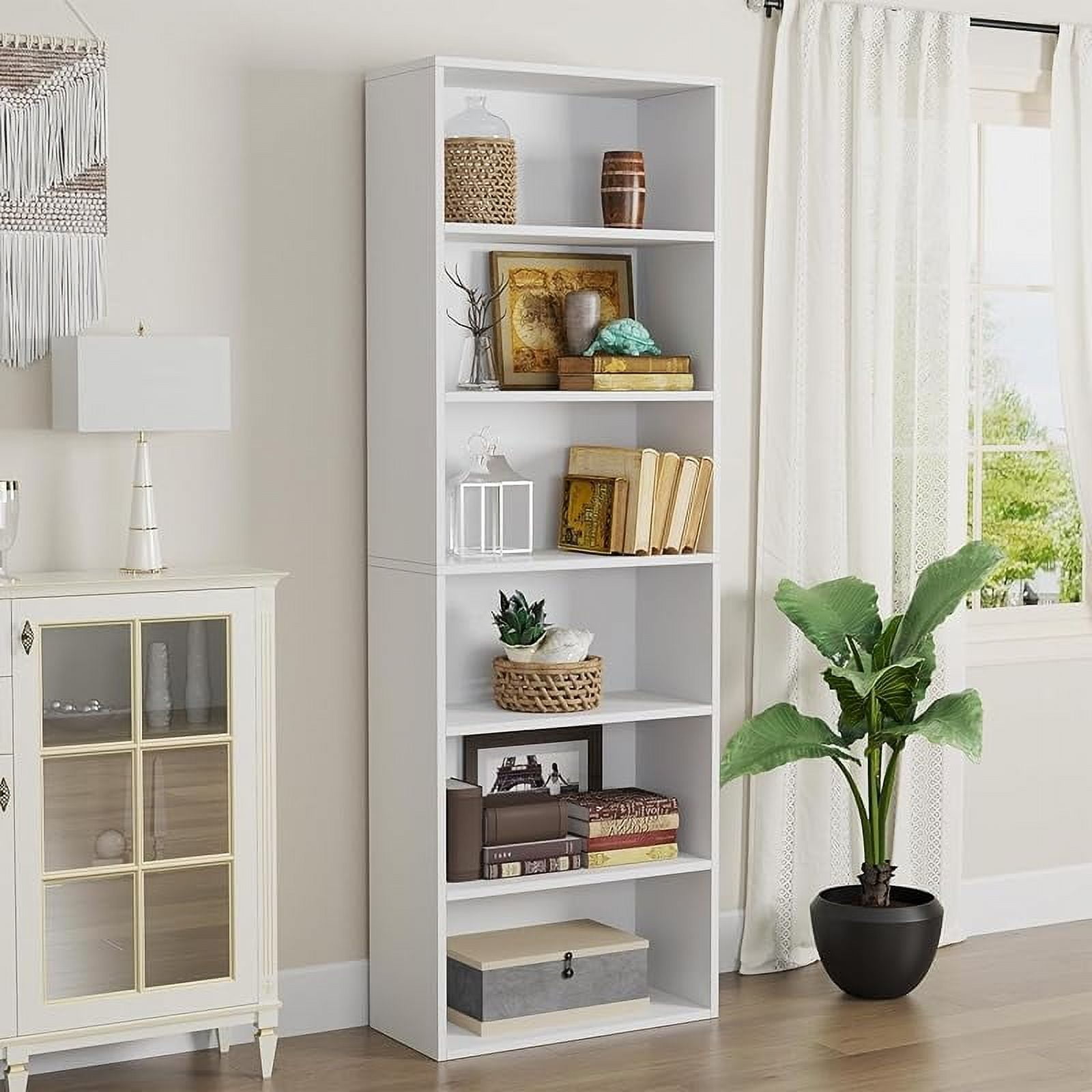 Bookcase and Bookshelf, Floor Standing 6-Tier High Bookshelf, Display ...