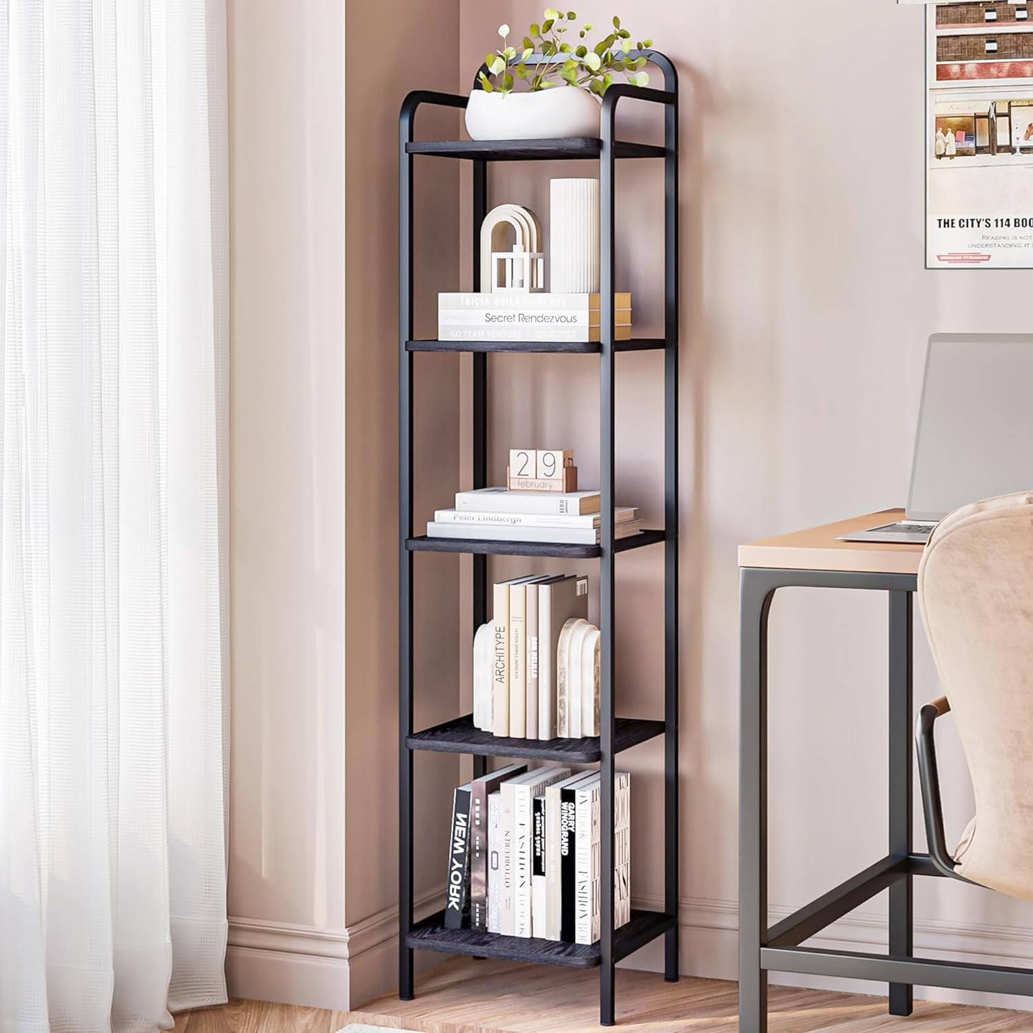 Bookcase Bookshelf, Narrow Book Shelf, Industrial Coner Shelf Storage ...