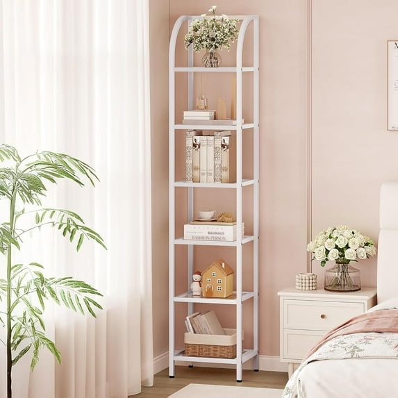 Bookcase Bookshelf, Tempered Glass Arched Bookshelf for Storage, Slim ...