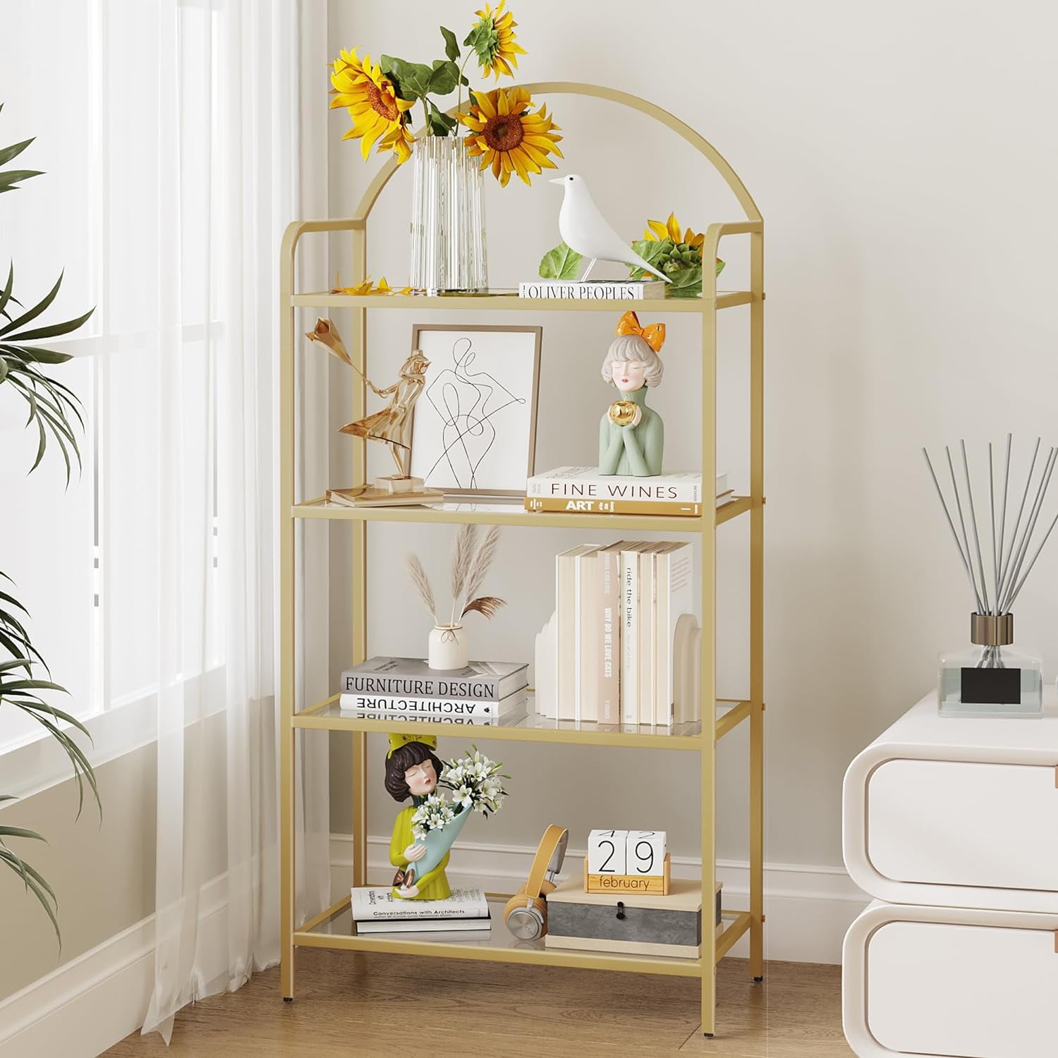 Bookcase Bookshelf, Tempered Glass Bookshelves, Slim Shelving Unit for ...