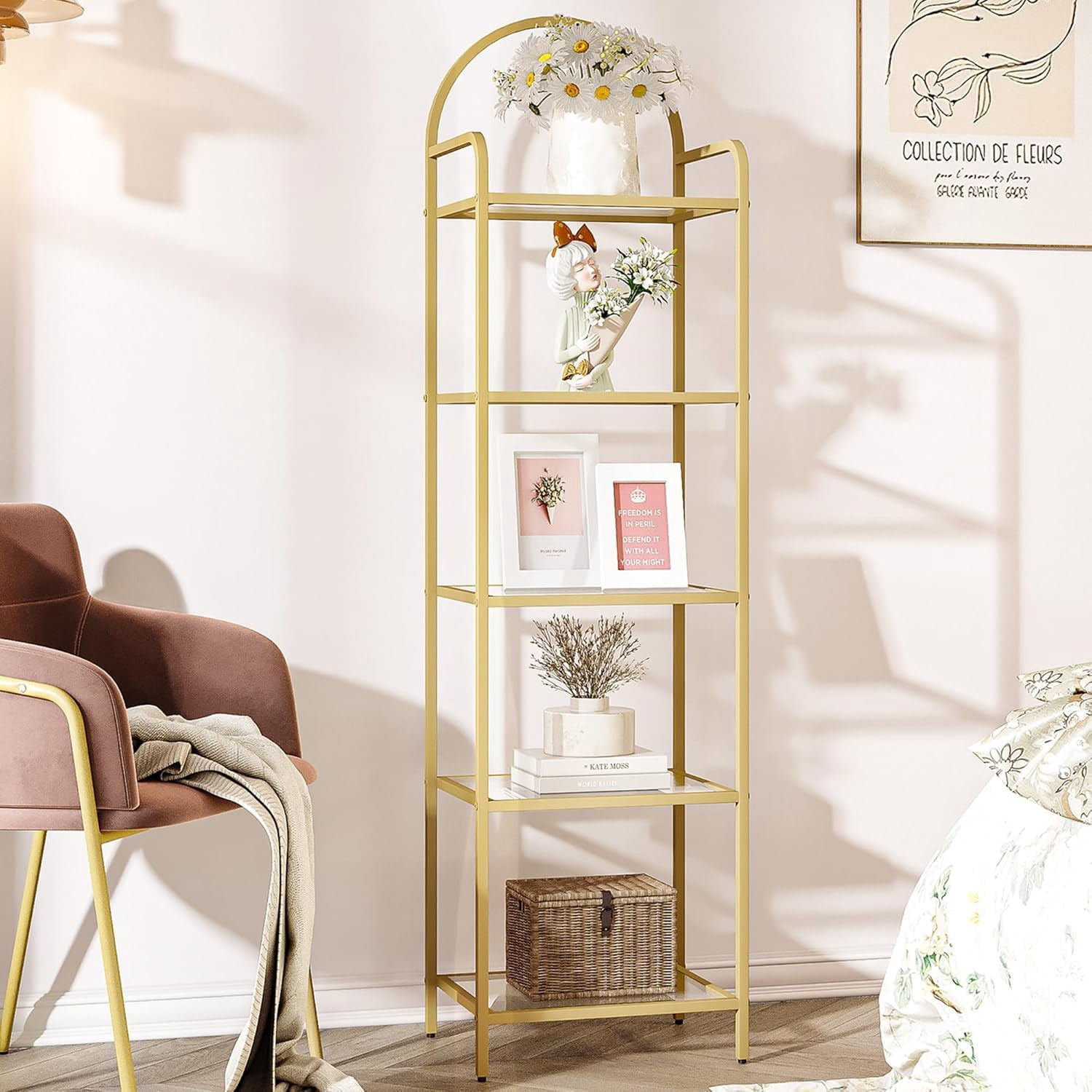 Bookcase Bookshelf, Tempered Glass Bookshelves, Slim Shelving Unit for ...