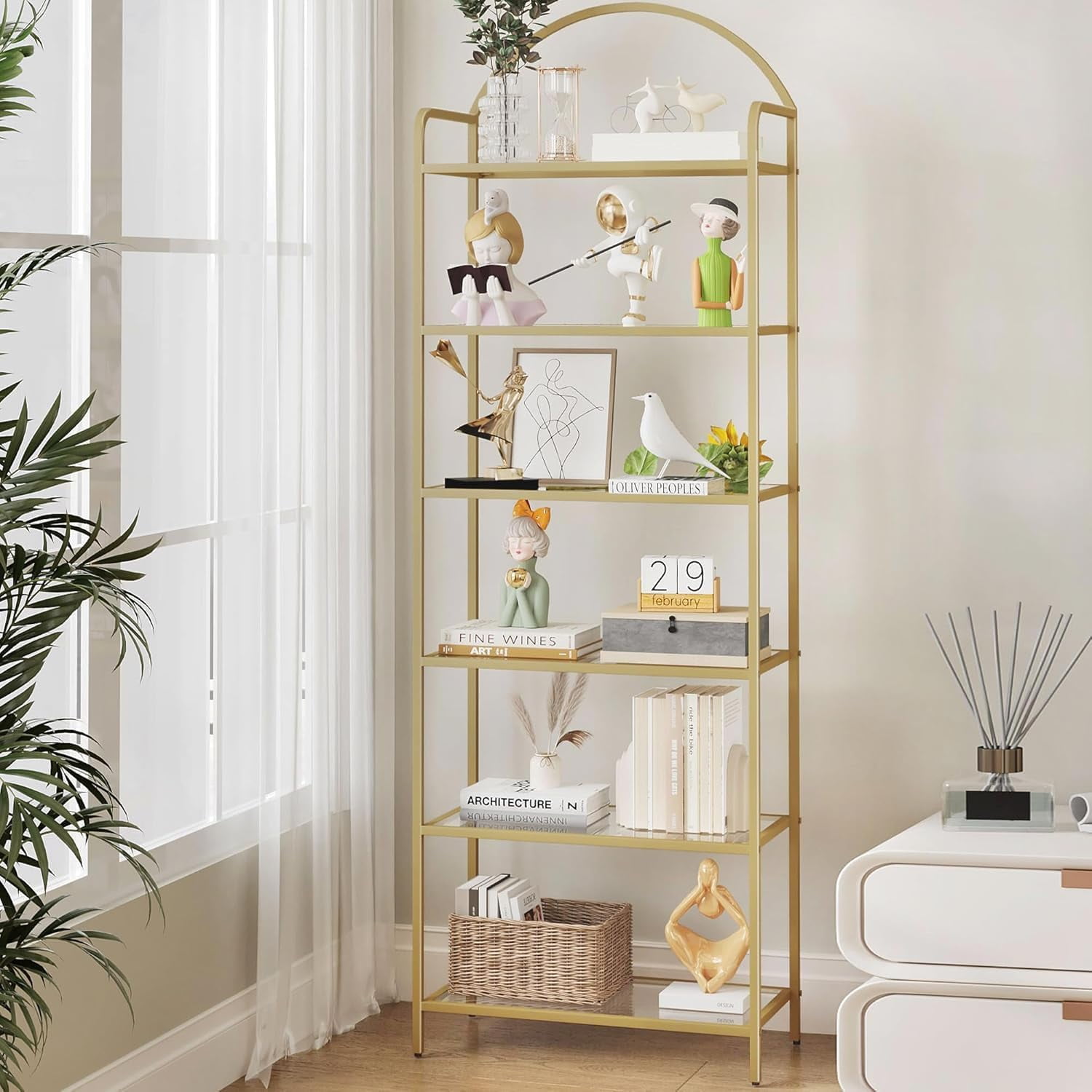 Bookcase Bookshelf, Tempered Glass Bookshelves, Slim Shelving Unit for ...