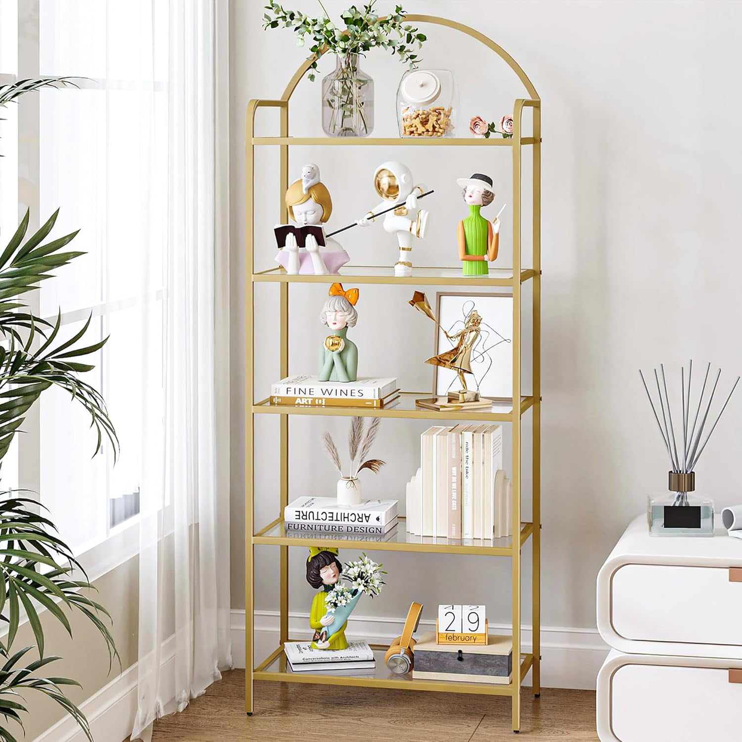 Bookcase Bookshelf, Tempered Glass Bookshelves, Slim Shelving Unit for ...