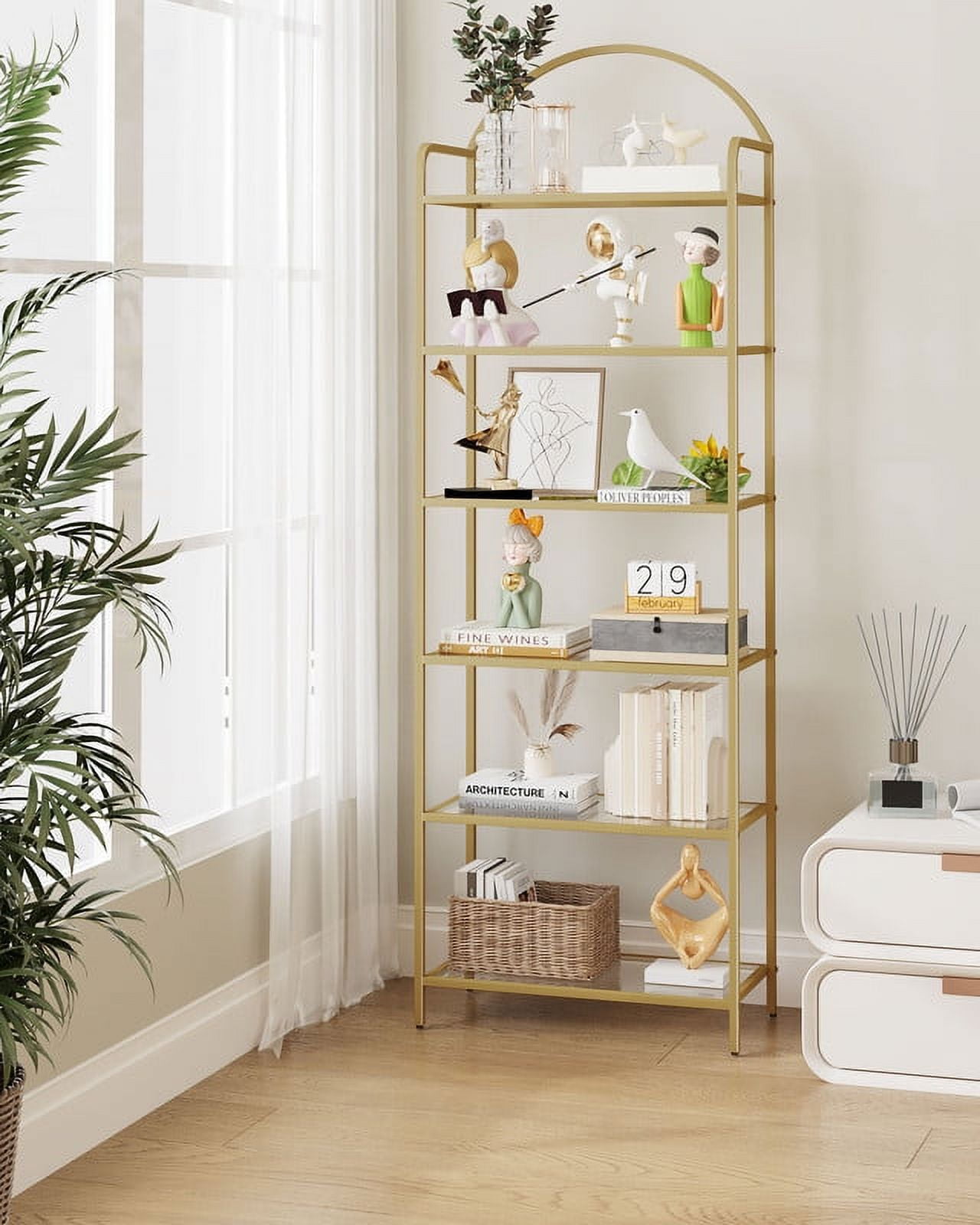 Bookcase Bookshelf, Wide Tempered Glass Bookshelves, Slim Shelving Unit ...