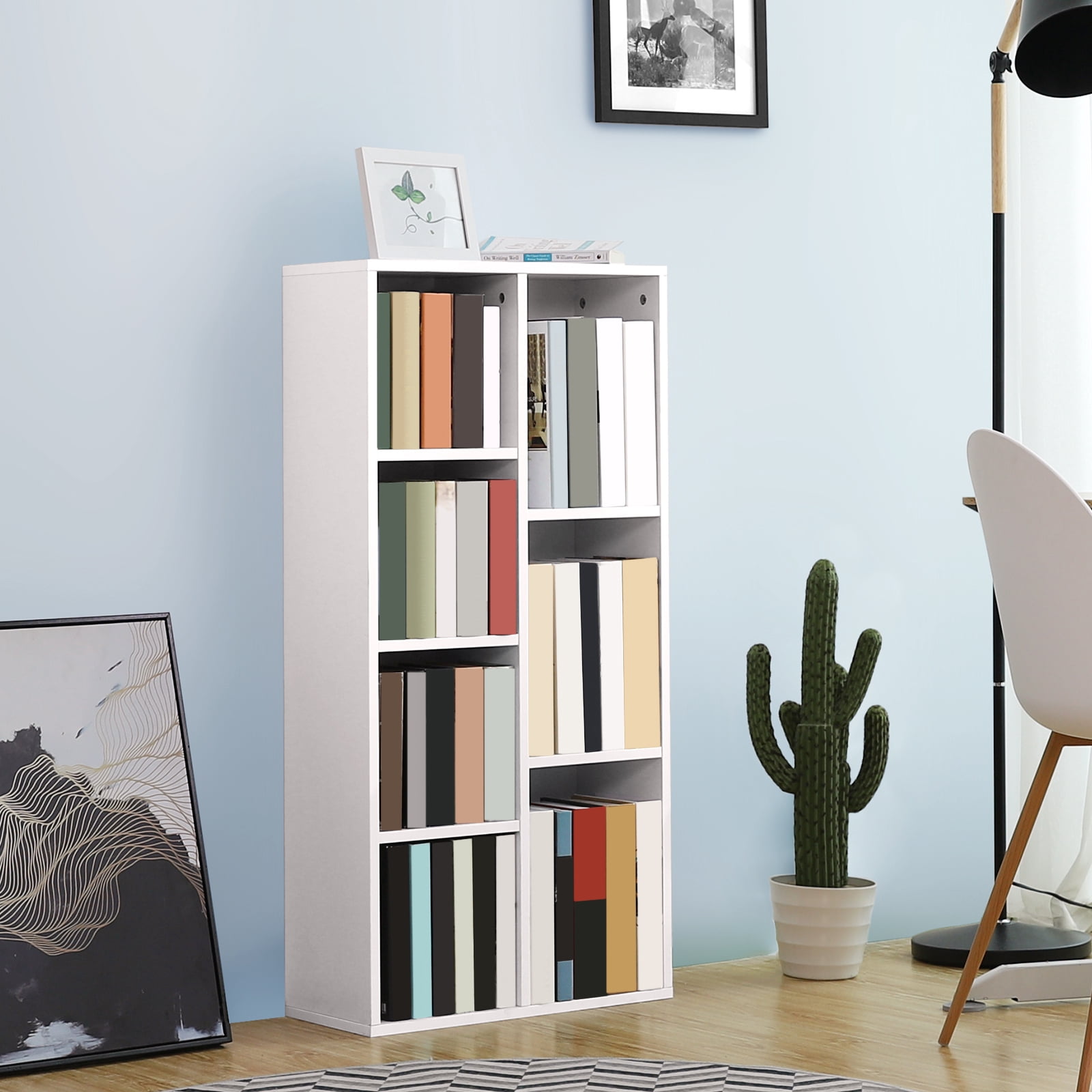Generic Bookcase, Bookshelf with 7 Compartments, White, Space-Saving ...