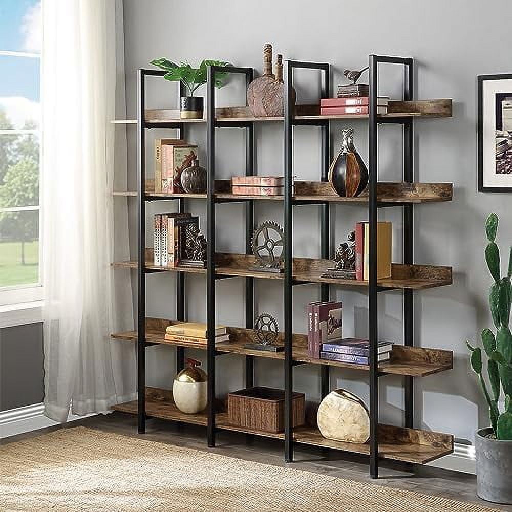 Bookcase and Bookshelves Triple Wide 5-Tiers Large Open Shelves MUL-Functional Room Divider ...