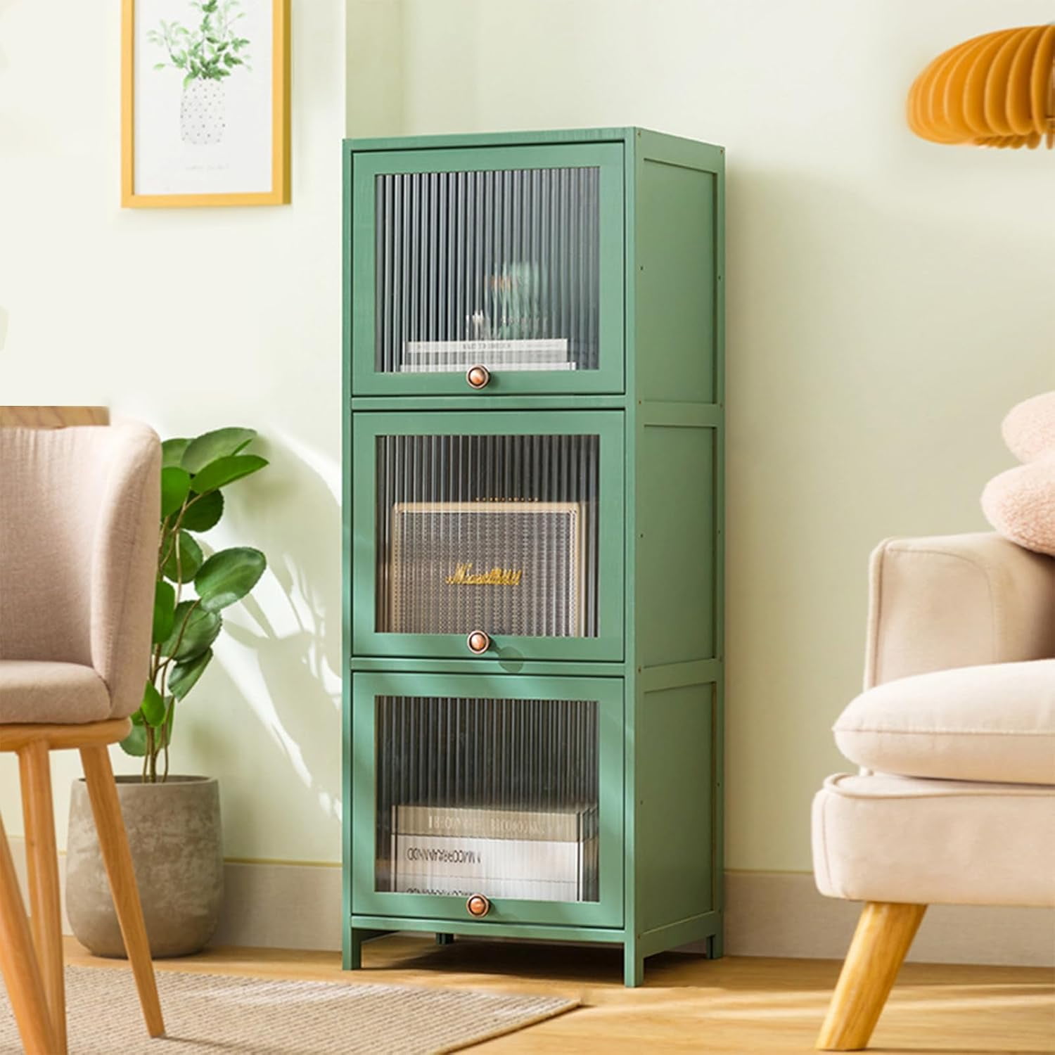 Bookcase with Clear Doors, 3-Tier Tall Bookshelf with Storage Cabinet ...