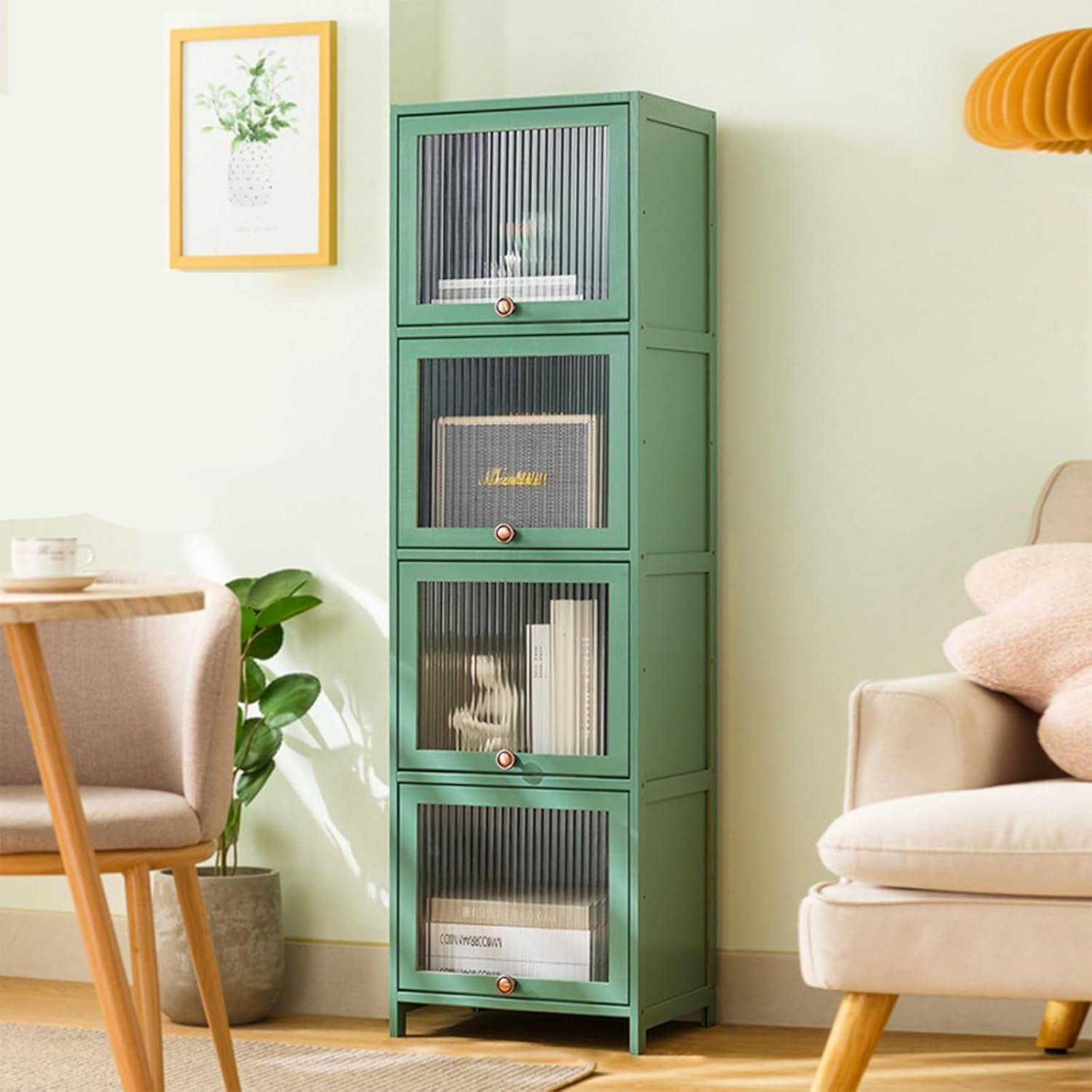 Bookcase with Clear Doors, 4-Tier Tall Bookshelf with Storage Cabinet ...