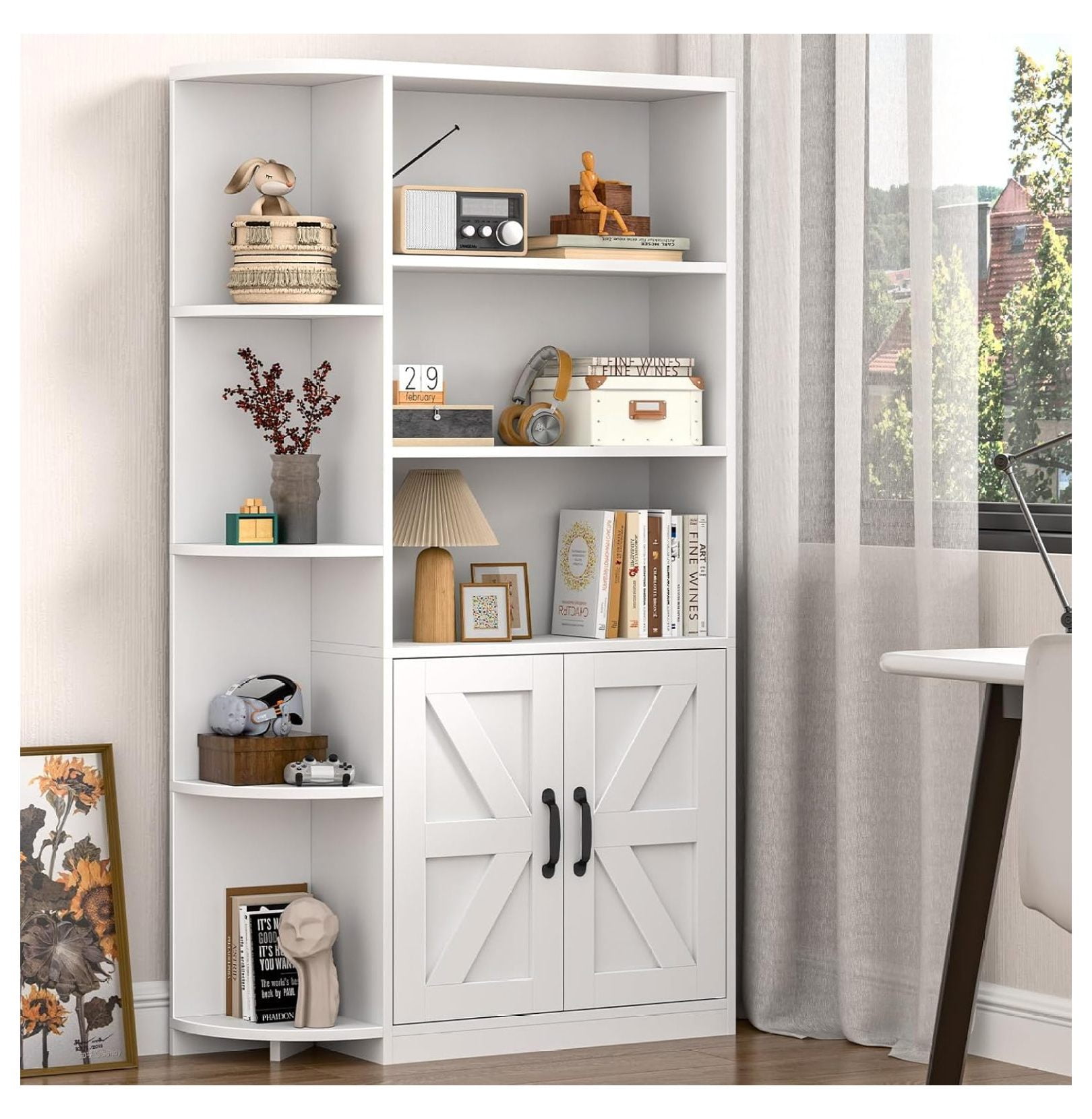Bookcase with Corner Bookshelf, Bookcase with Book Shelves and Cabinet ...