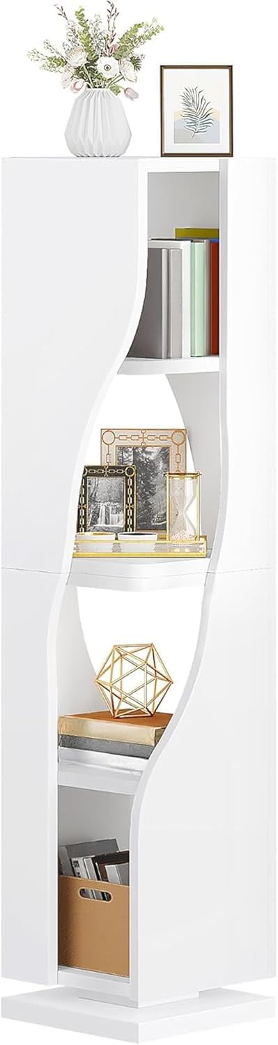 Bookcase Corner Bookshelf, Small 4-Tier Rotating Bookshelf, 360 Display ...