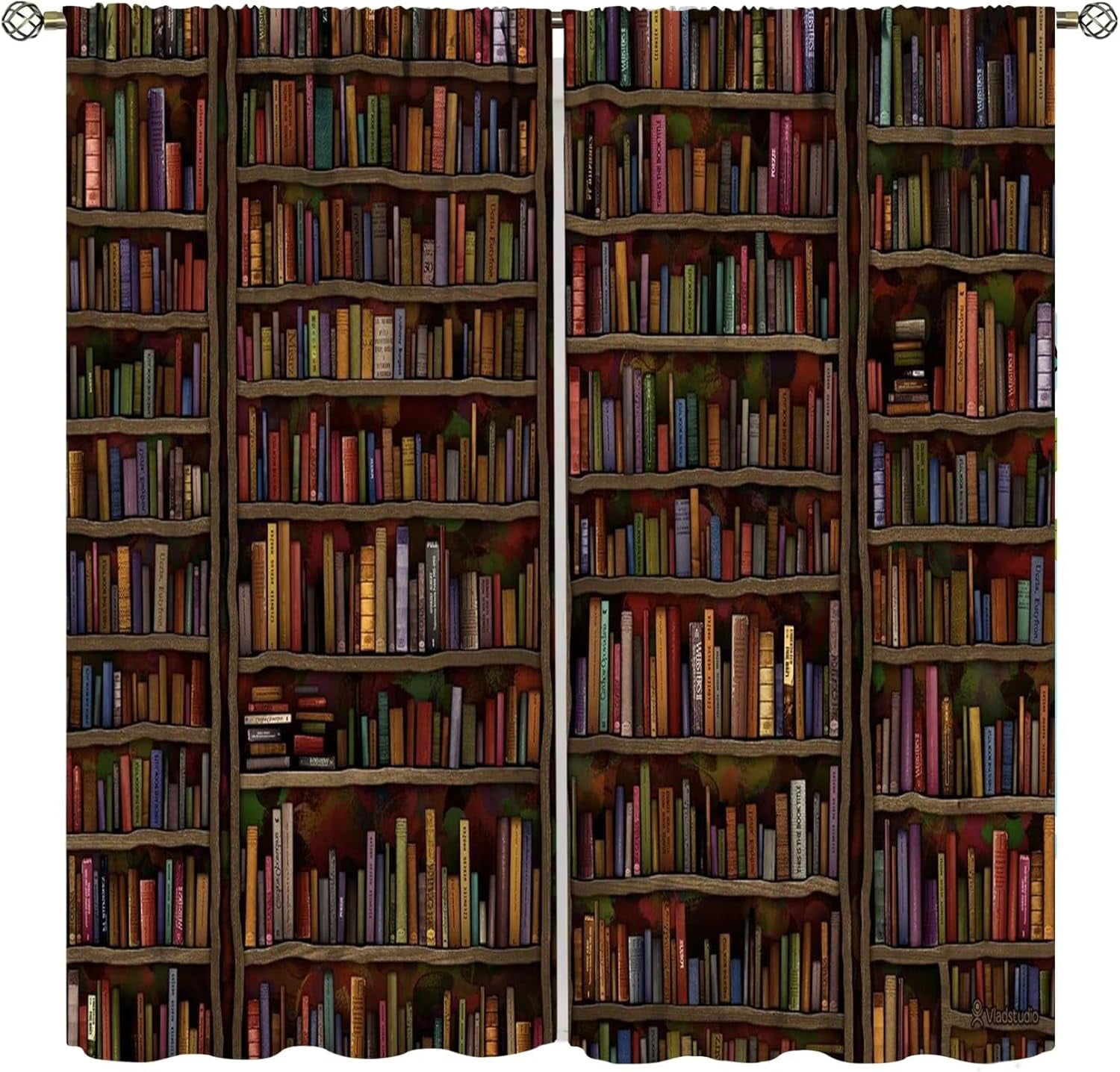 Bookcase Curtains, Retro Books, Library Bookshelves, Printed ...