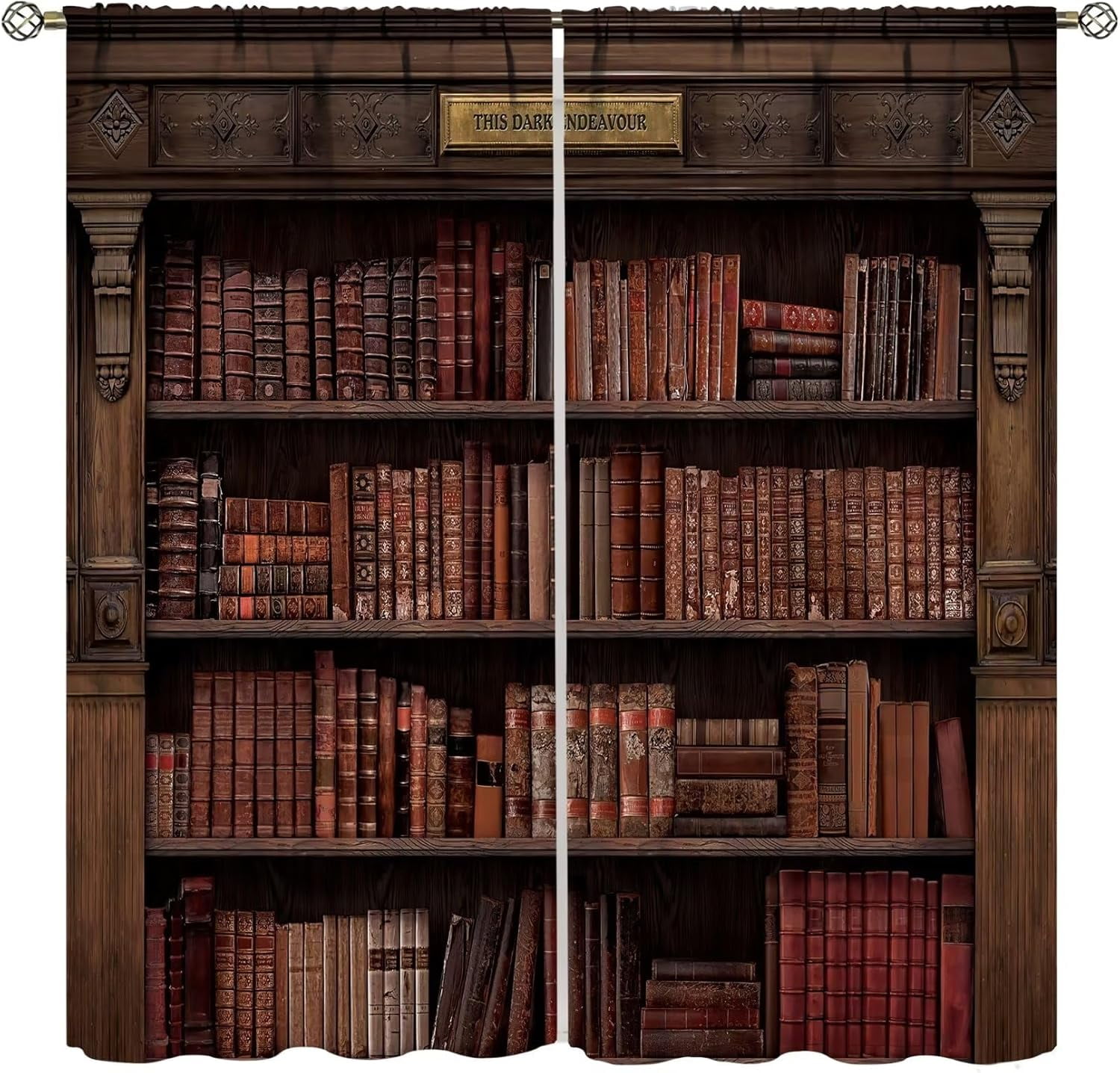 Bookcase Curtains, Retro Books, Library Bookshelves, Printed ...