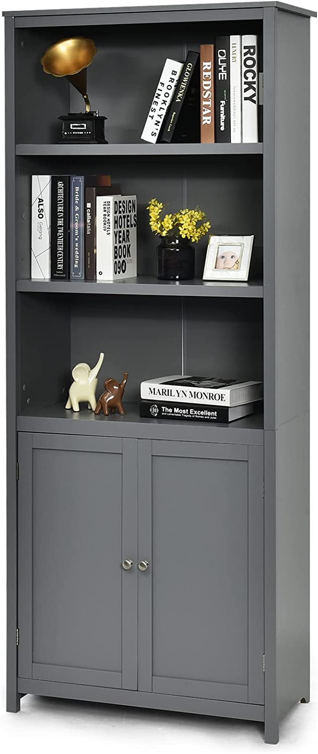 Bookcase with Doors 61\u2019\u2019 Tall Bookshelf with Storage Cabinet ...