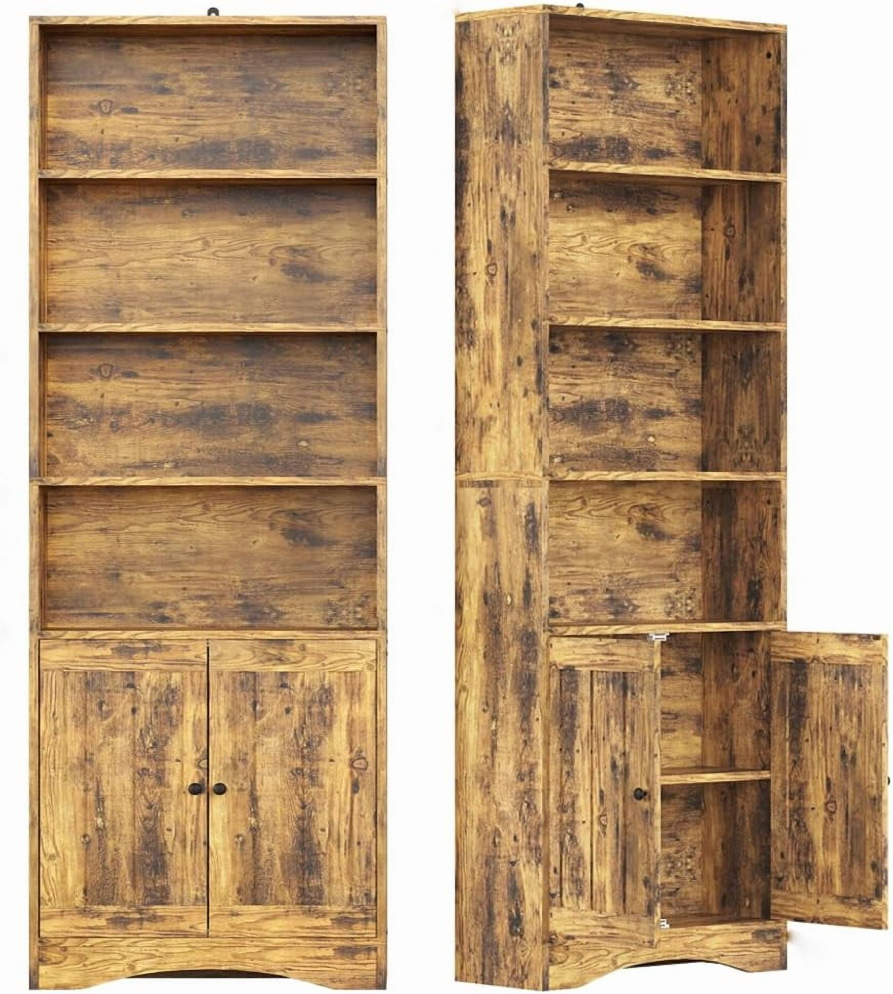 Bookcase with Doors, 71” 6-Shelf Bookcase, Floor Standing Display ...