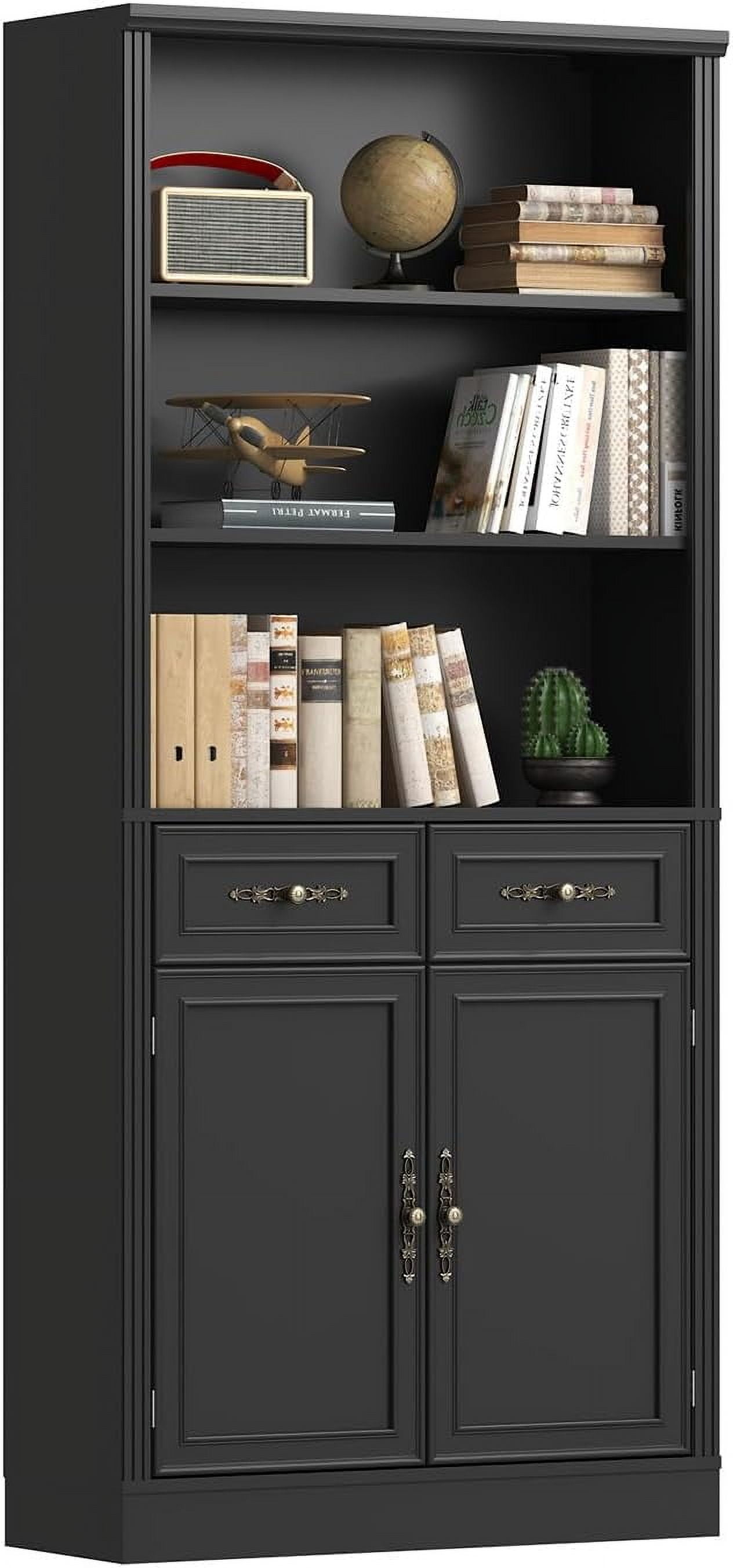Bookcase with Doors and Drawers, Adjustable Shelves, P2 MDF ...
