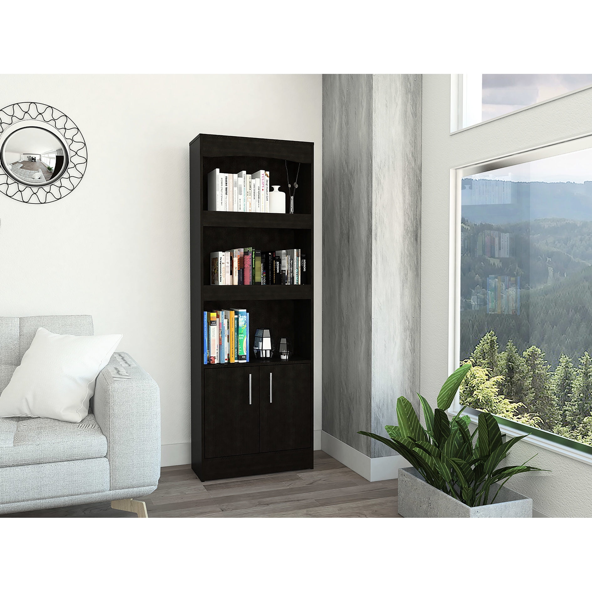 Bookcase | Double Door Cabinet for Organizing Books | Framed Shelves ...