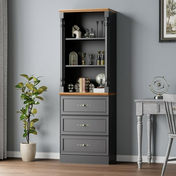 Bookcase with Drawers, 71 Inch Tall Storage Cabinet with 3 Drawers and ...