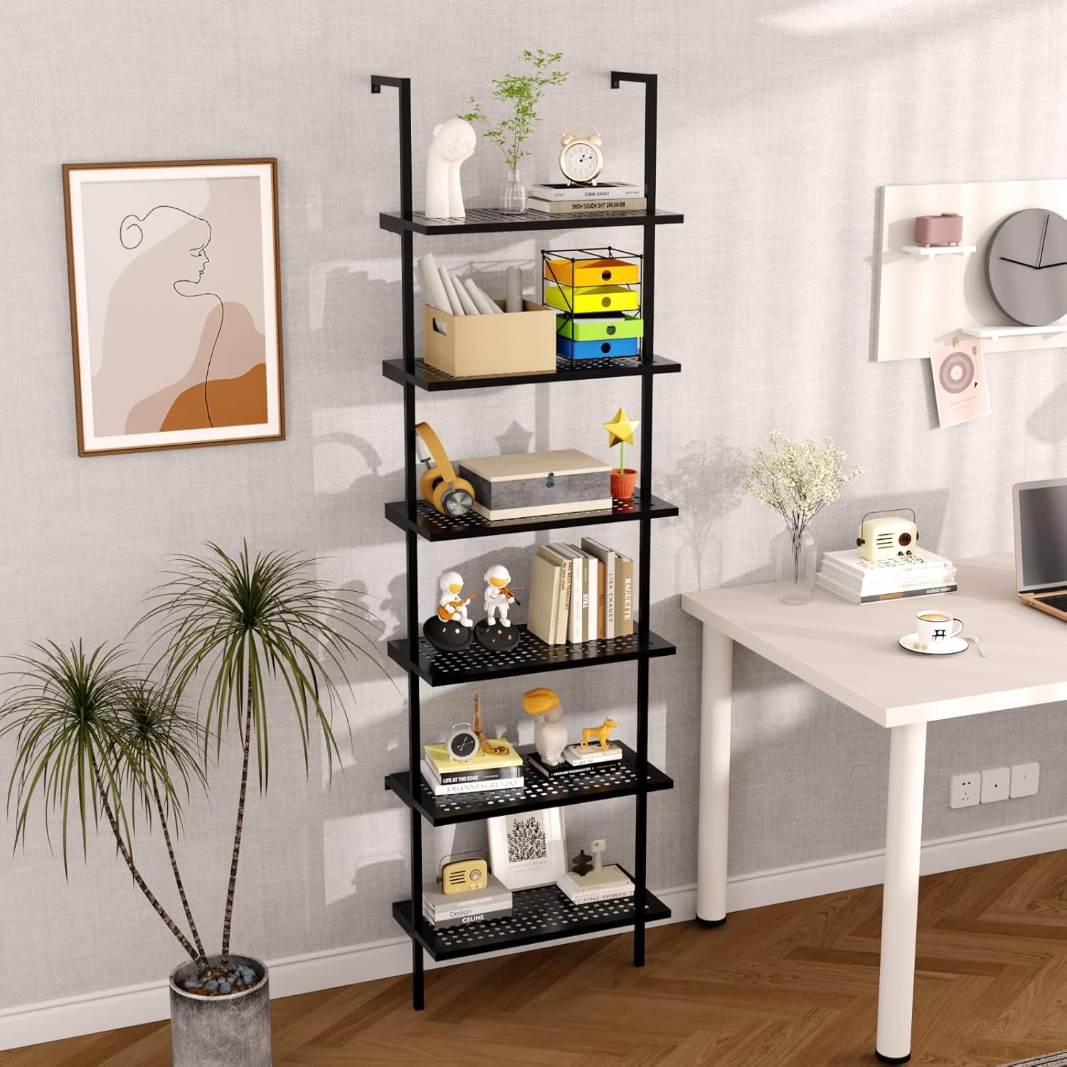 Bookcase Open Bookshelf Metal Ladder Shelf Storage Rack Open Black ...