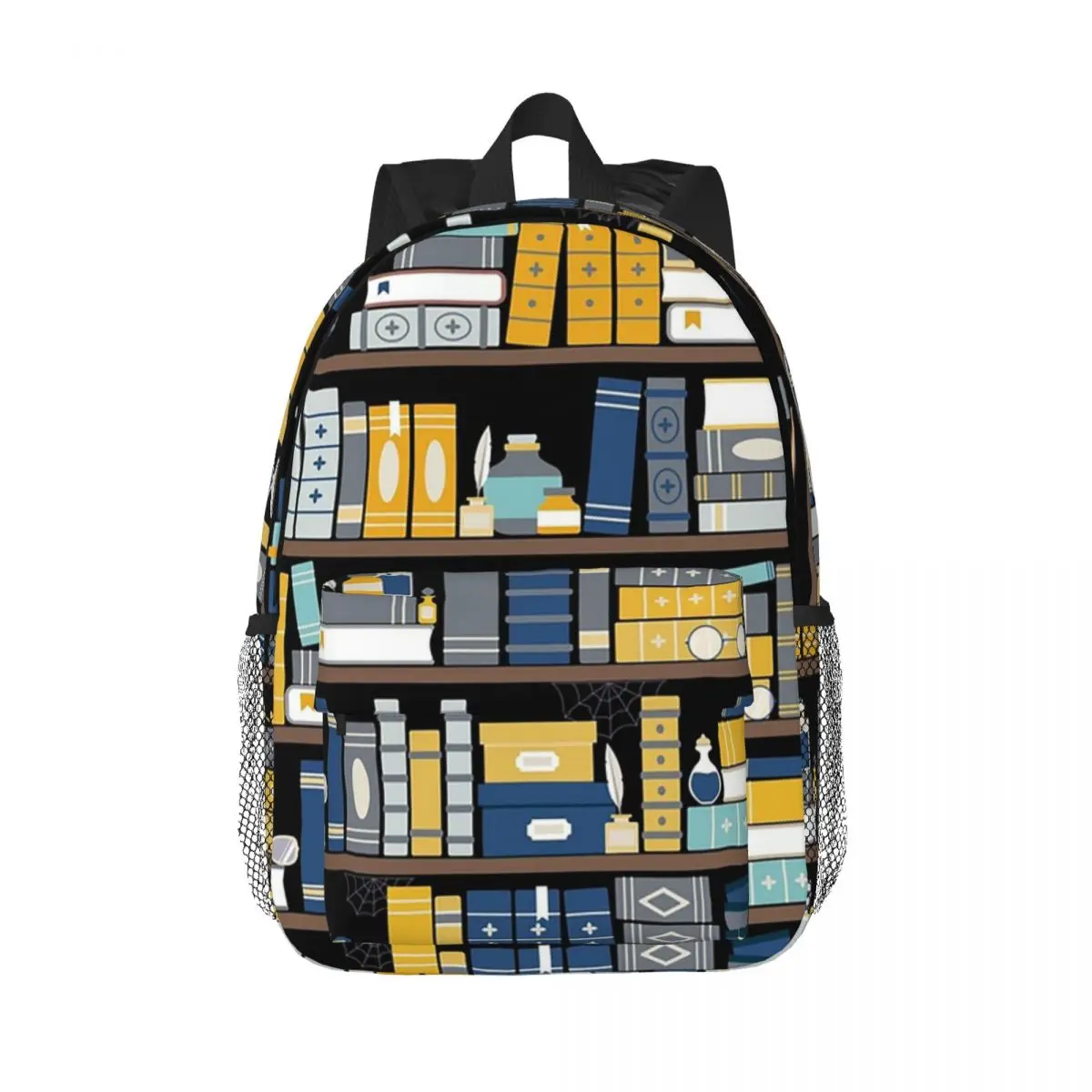 Bookcase Pattern - Blue Yellow Library Backpacks Teenager Bookbag ...