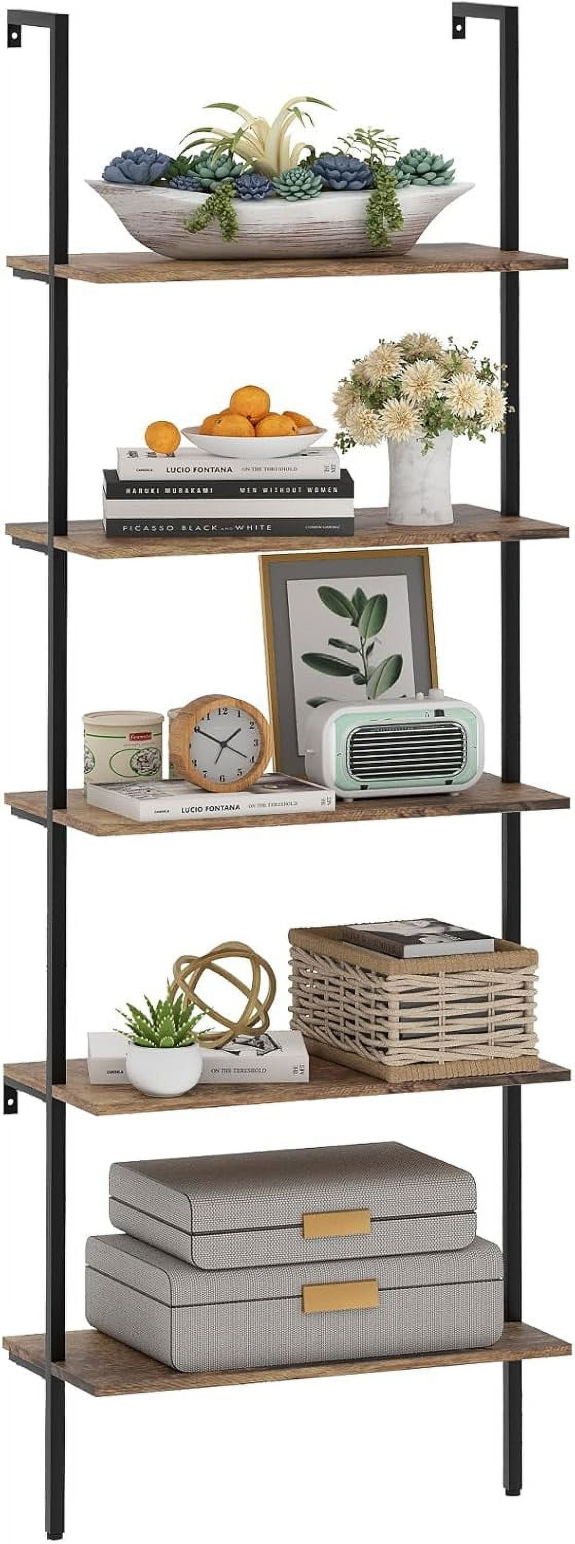 Bookcase Rustic Brown 5 Tiers Ladder Shelf Modern Bookshelf Open Tall ...