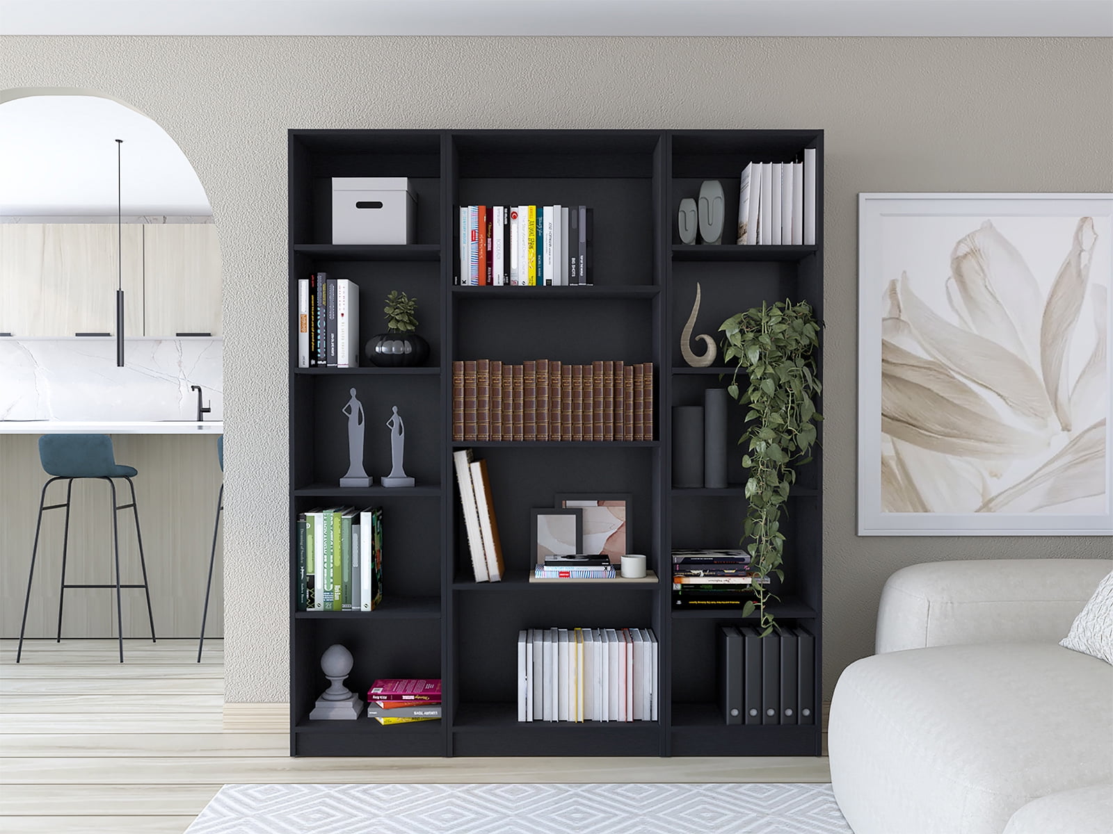 Bookcase Set 3 Piece 60 Inch Wide, 14 Shelves Modular Storage for ...