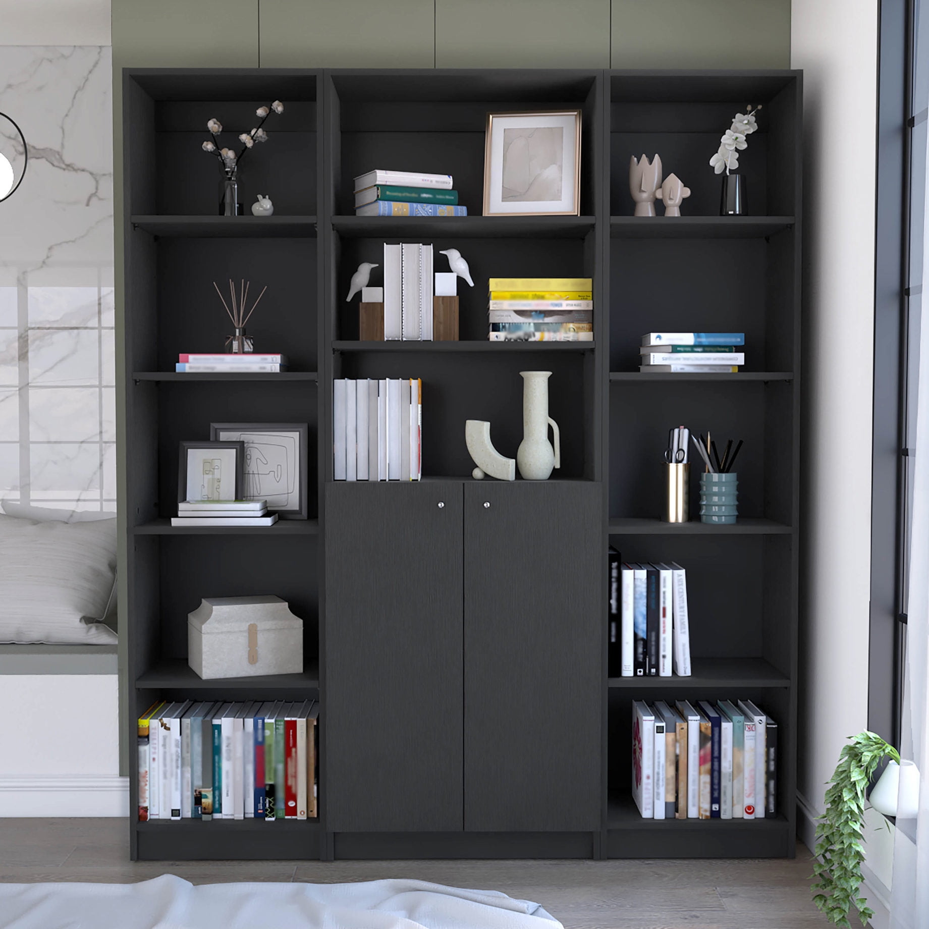 Bookcase Set with 13 Shelves and 2 - Door | Open Storage for Office ...