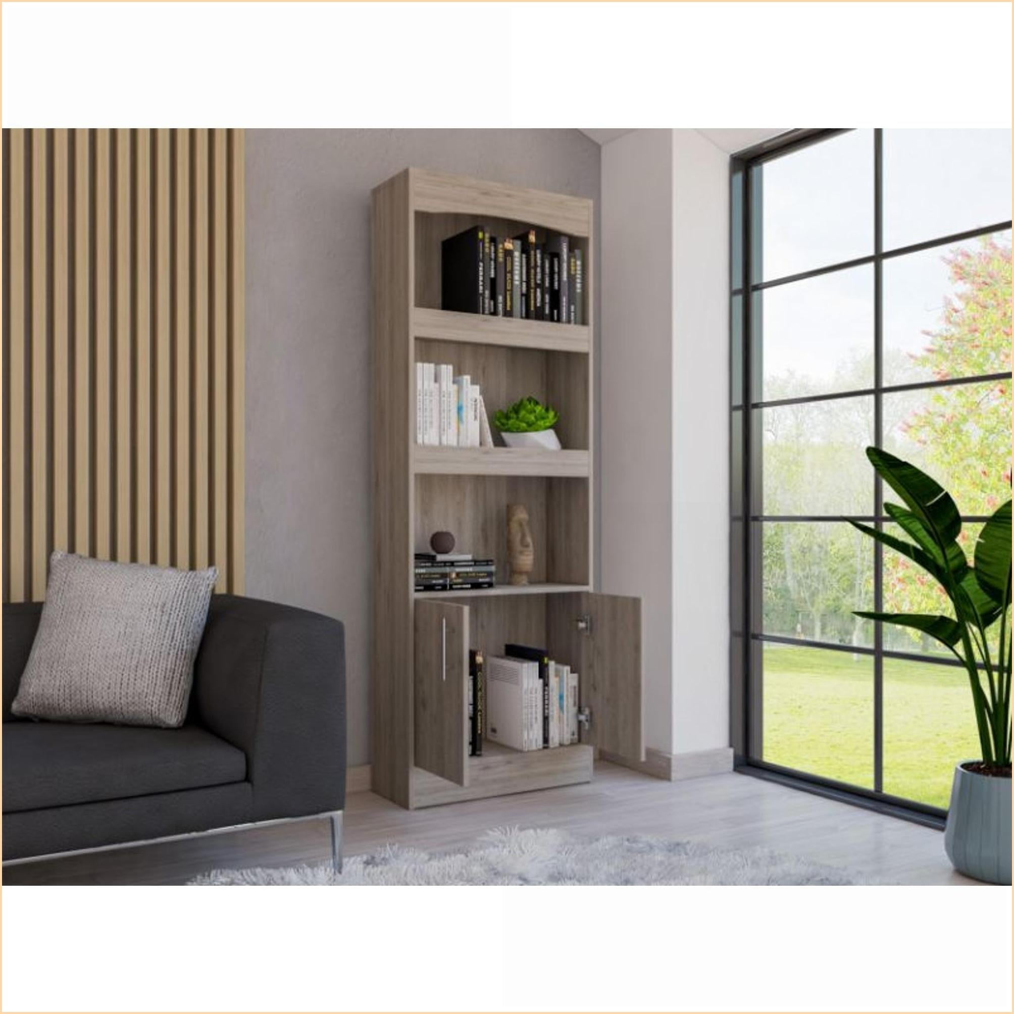 Bookcase, Sleek Contemporary 70.8” High 3 Open Framed Shelves | Light ...