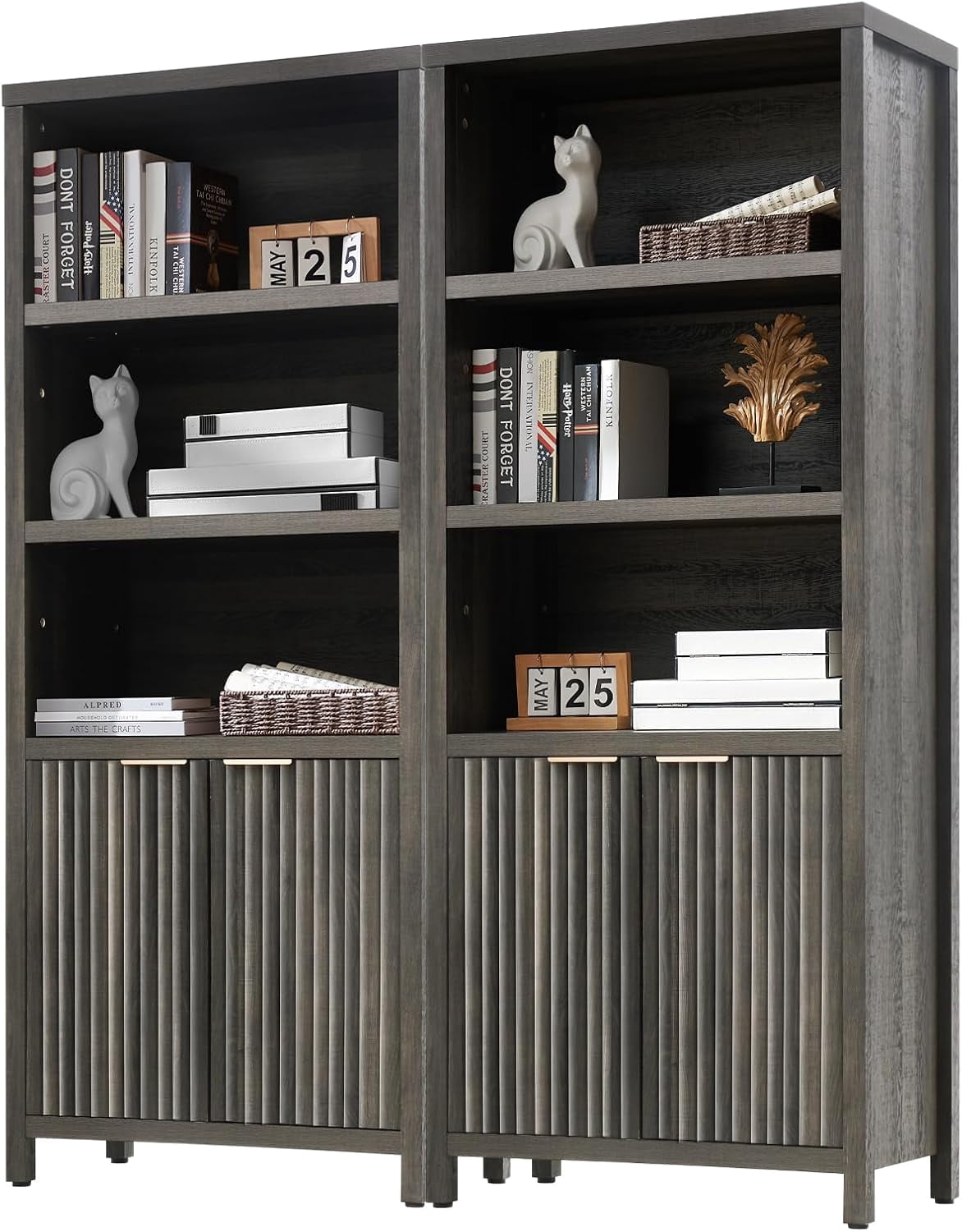Bookcase Tall Bookshelf with Doors Cabinet 15.4in Depth 5 Tier Book ...