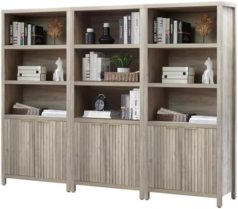 Bookcase, Tall Bookshelf with Doors Cabinet 15.4in Depth, 5 Tier Book ...