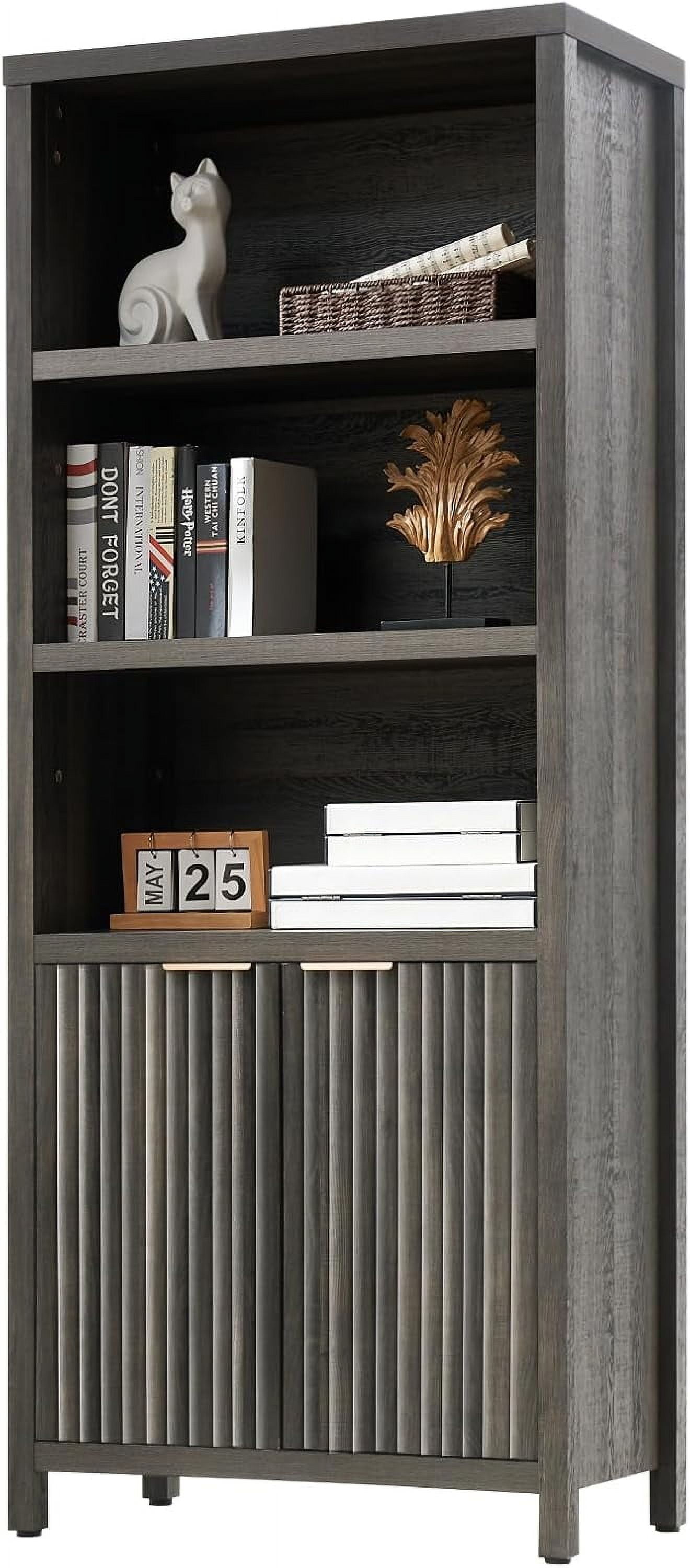 Bookcase, Tall Bookshelf with Doors Cabinet 15.4in Depth, 5 Tier Book ...